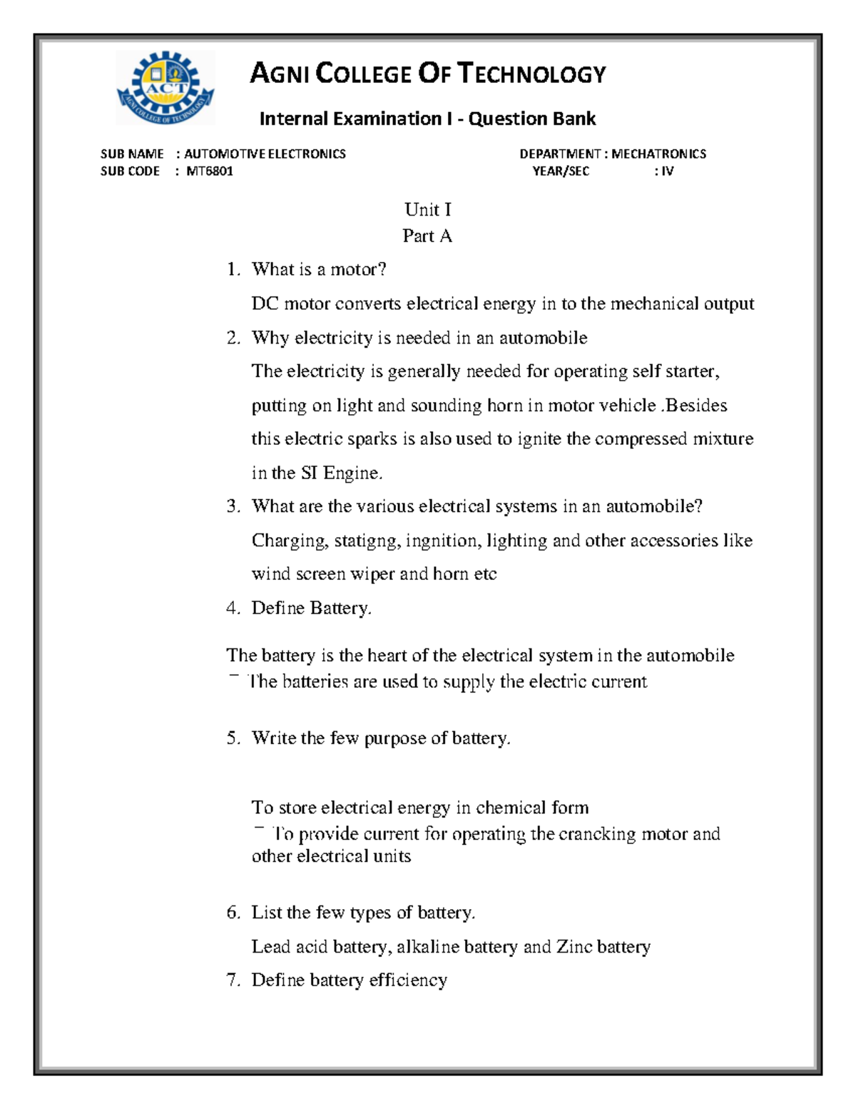 MT6801 AE Ans - Lecture Notes - Internal Examination I - Question Bank ...