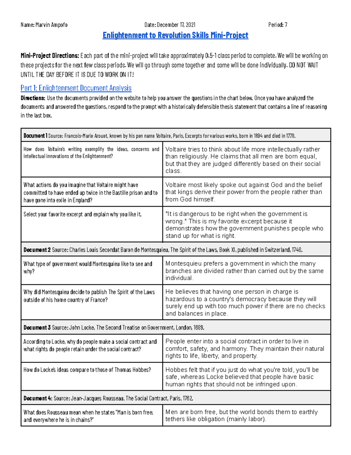Marvin Ampofo - Enlightenment to Revolution Student Skills Packet ...