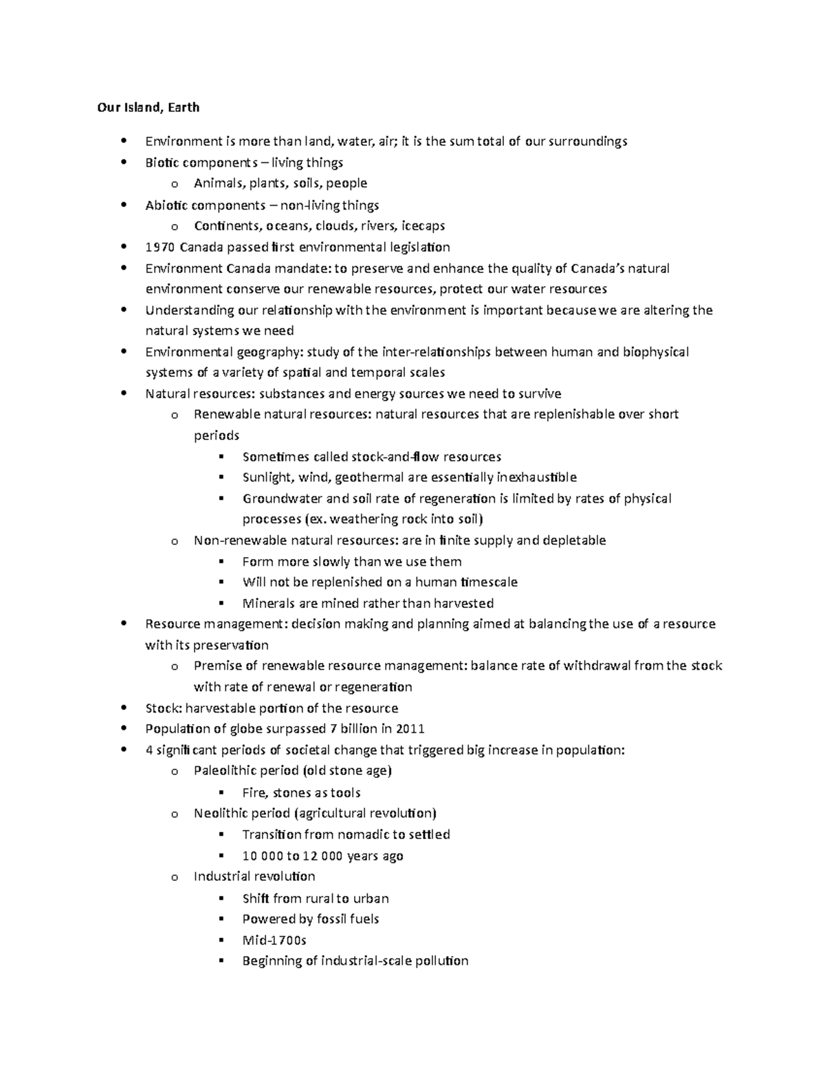 Chapter 1 notes - Our Island, Earth Environment is more than land ...