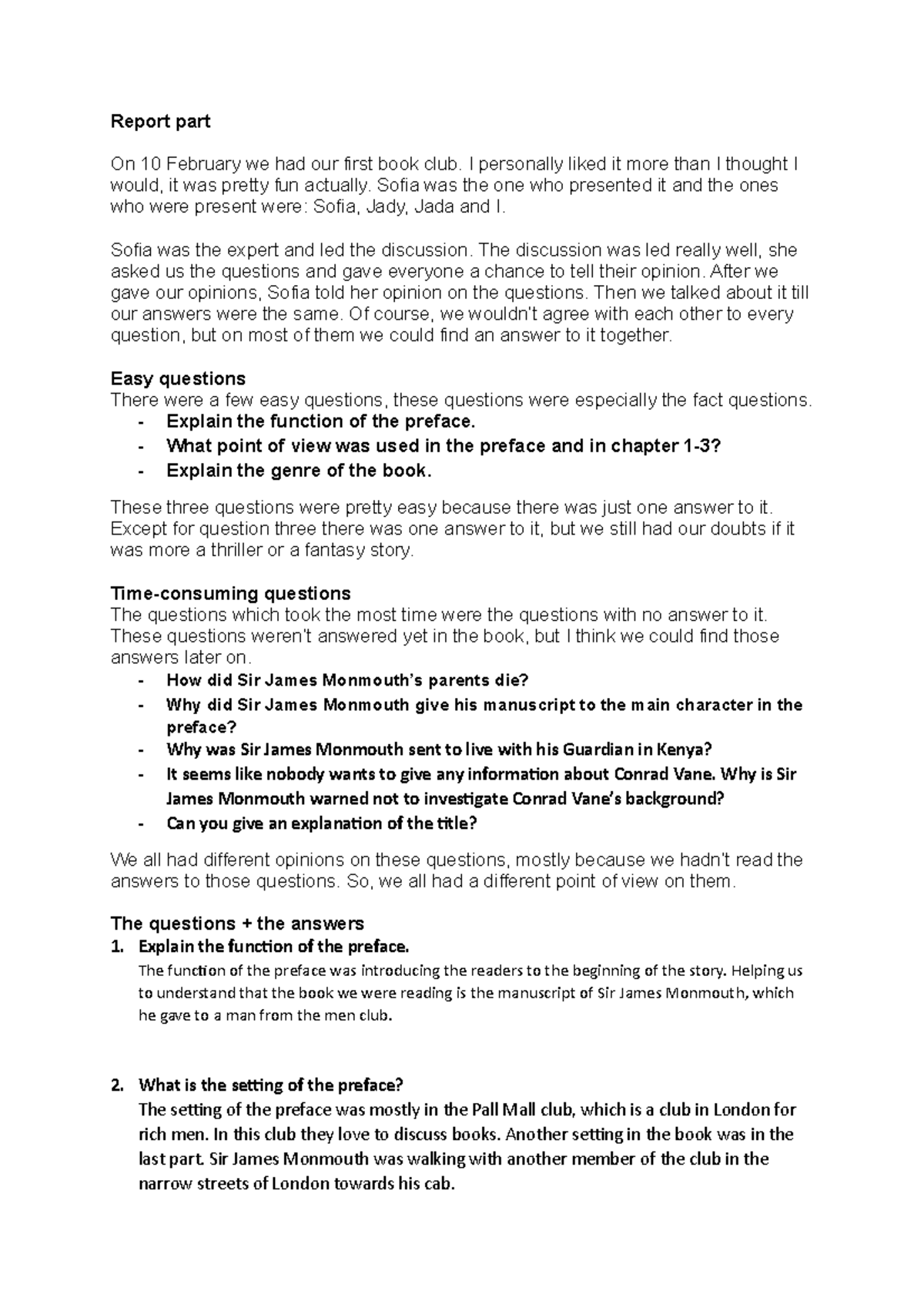 Engels bookclub report part vwo 4 2022 - Report part On 10 February we ...