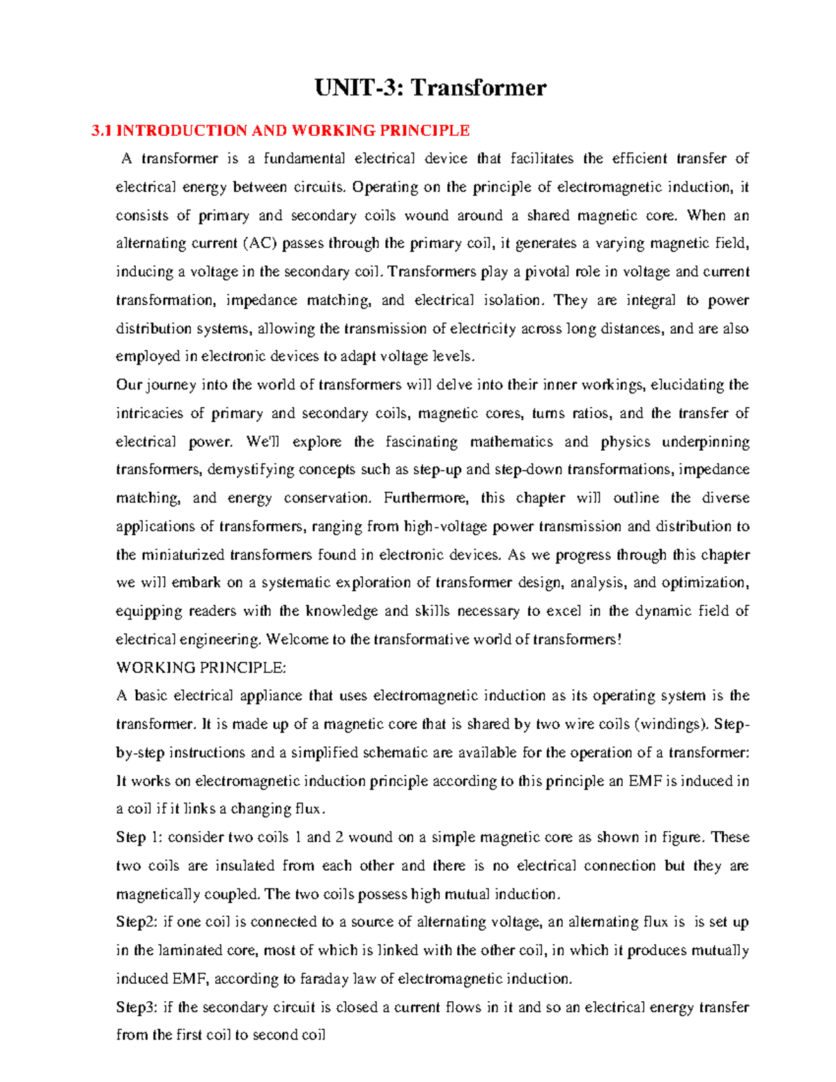 UNIT 3 Transformers notes - UNIT-3: Transformer 3 INTRODUCTION AND ...