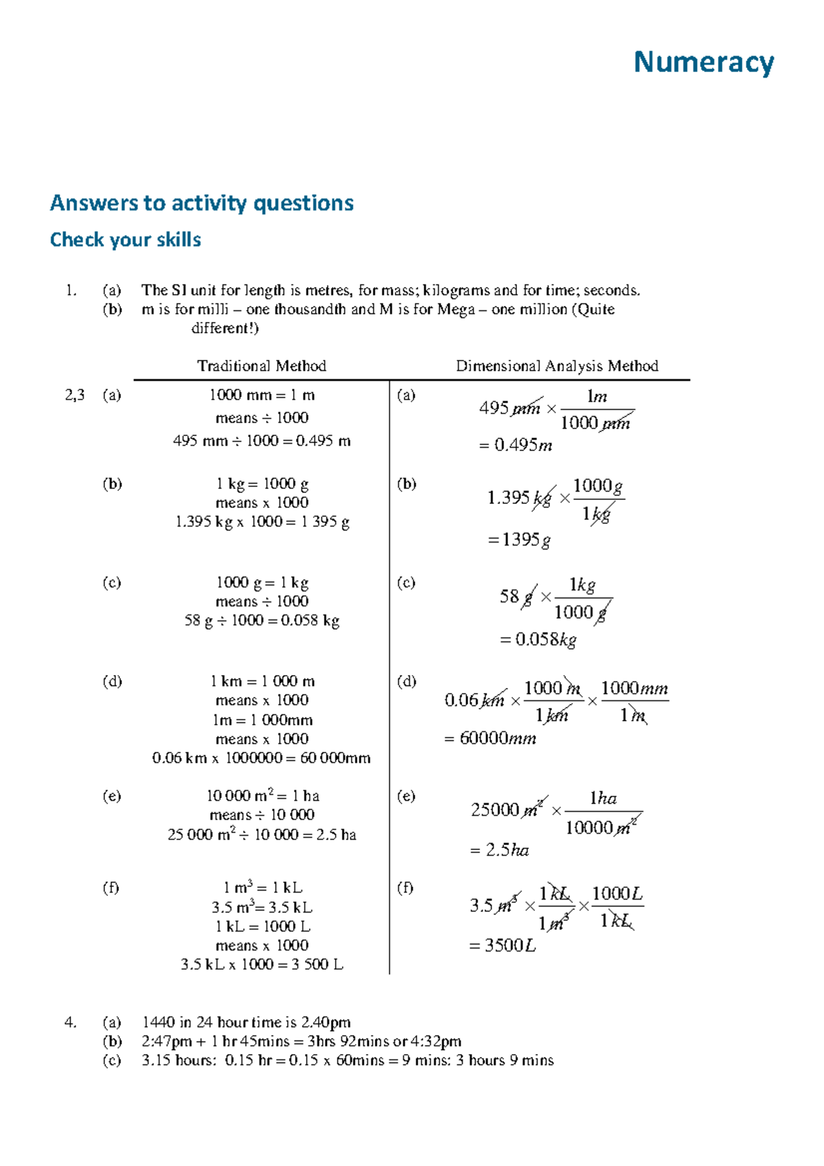 2. Conversions Part2 - conversion - Numeracy Answers to activity ...