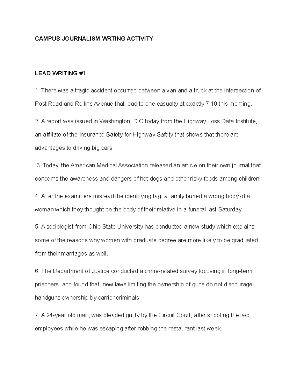 Campus Journalism Wrting Activity - CAMPUS JOURNALISM WRTING ACTIVITY ...