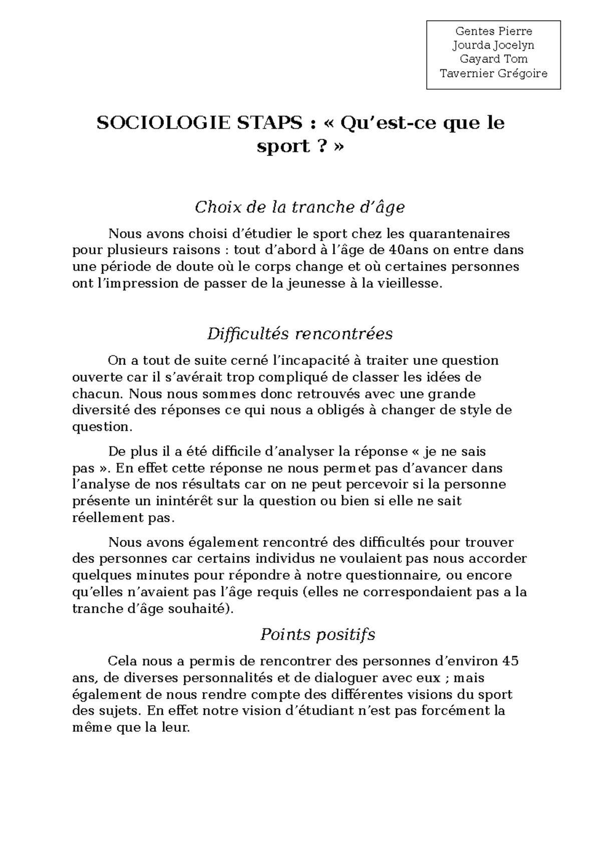 Socio Staps - SOCIOLOGIE STAPS : « Qu’est-ce que le sport ? » Choix de ...