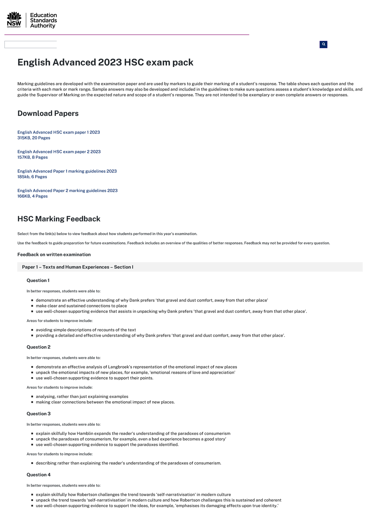 English Advanced 2023 HSC exam pack NSW Education Standards - English ...