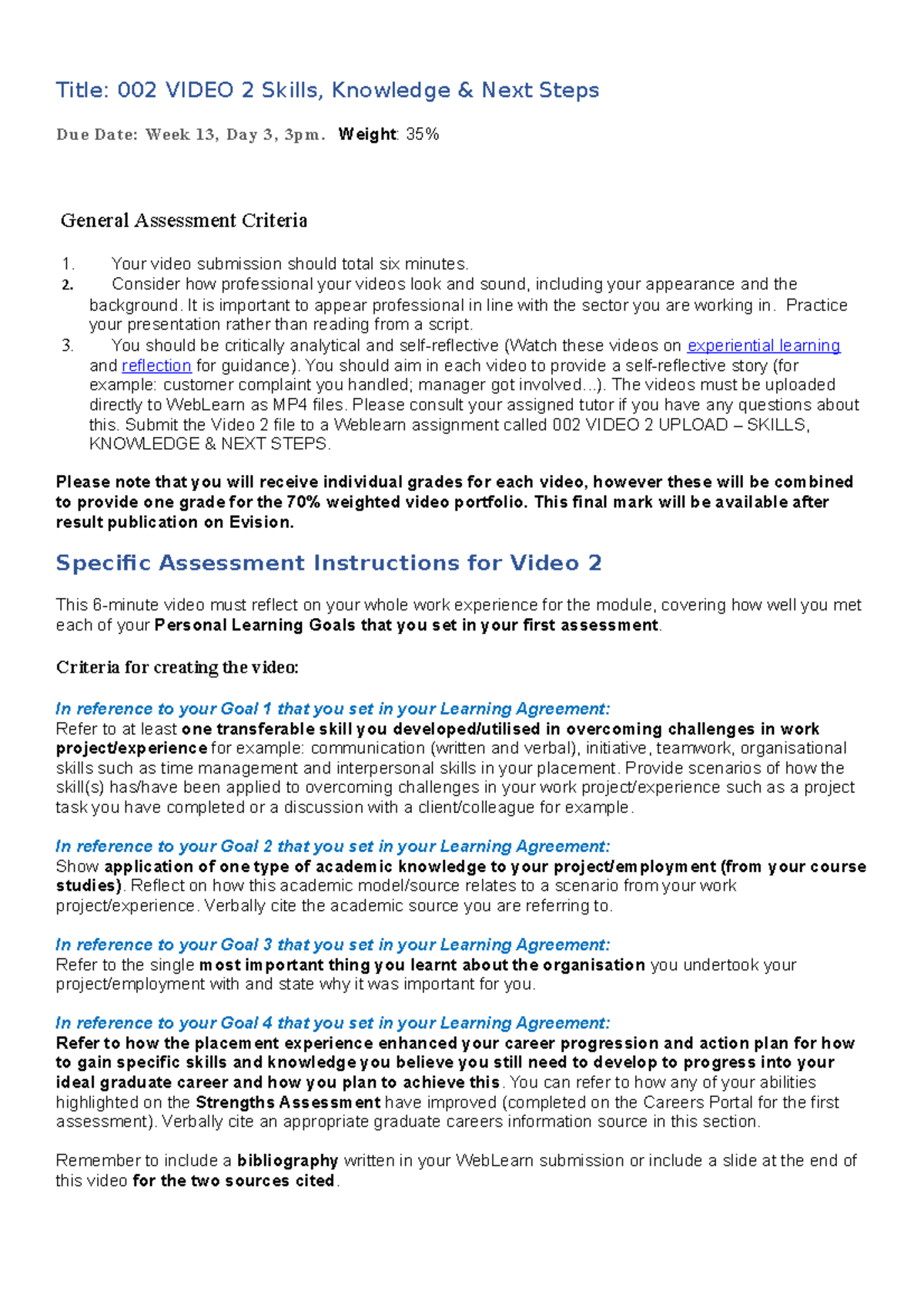 Assessment instructions Video 2 - Title: 002 VIDEO 2 Skills, Knowledge ...