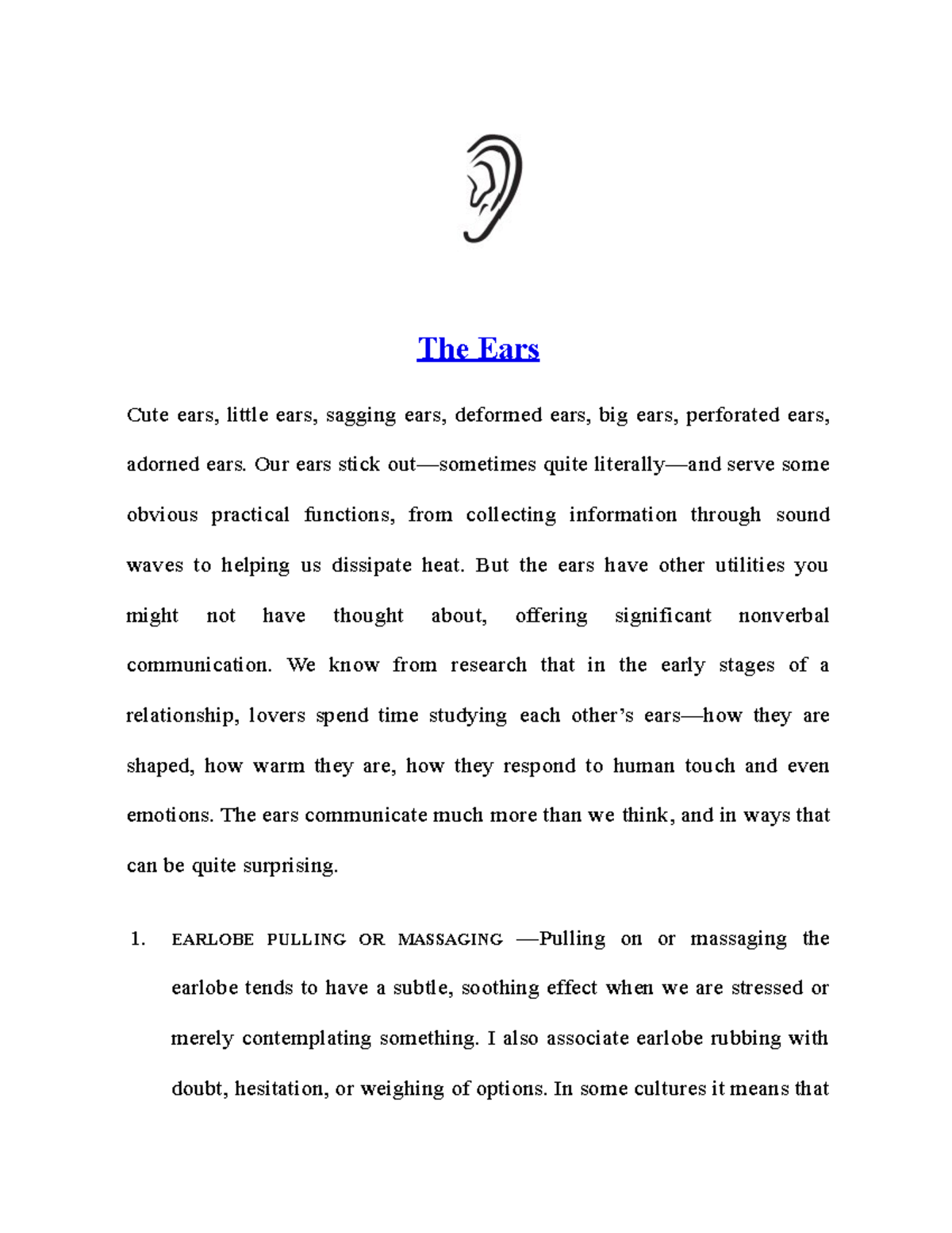 The Ears - The Dictionary of Body Language in Criminology - The Ears ...