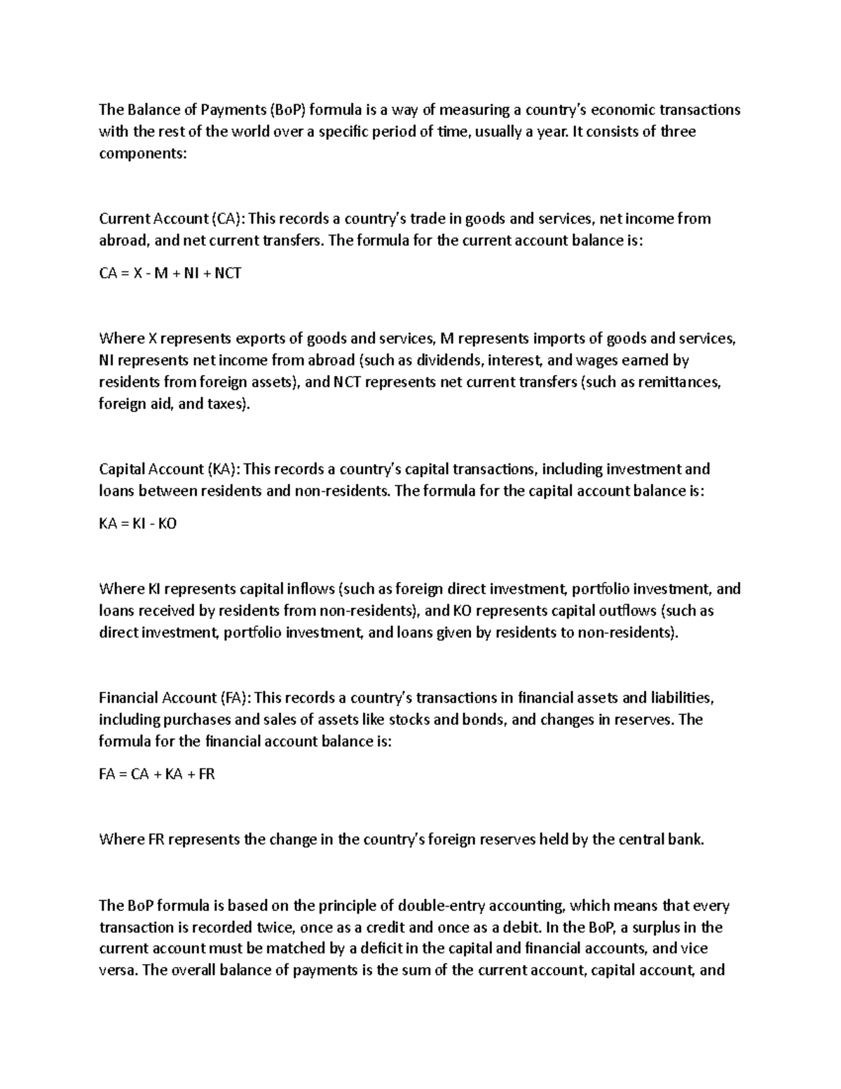 QE7 - Notes on The Balance of Payments Formula and on The U.S. Balance ...