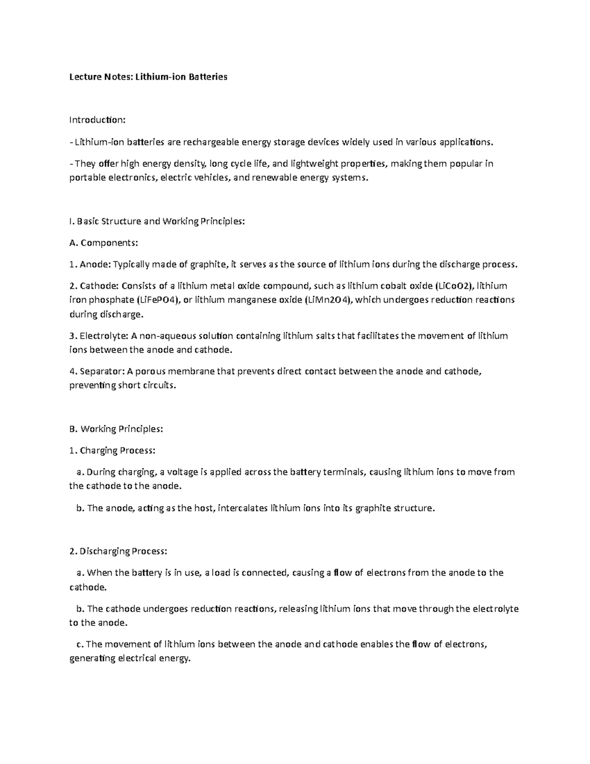 Lecture Notes: Lithium-ion Batteries - Lecture Notes: Lithium-ion ...