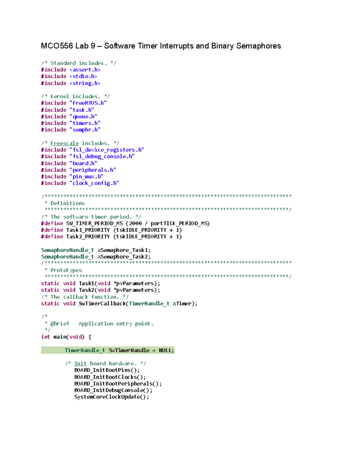 LAB number 9 for mco445 - MCO556 Lab 9 – Software Timer Interrupts and Binary Semaphores ...