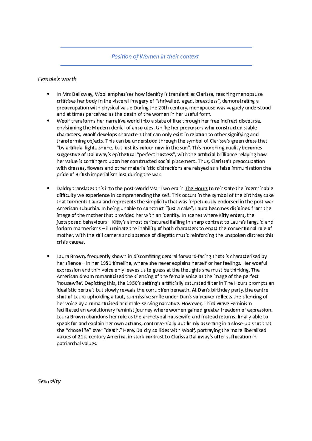 Module A - This is for King Henry - Position of Women in their context ...