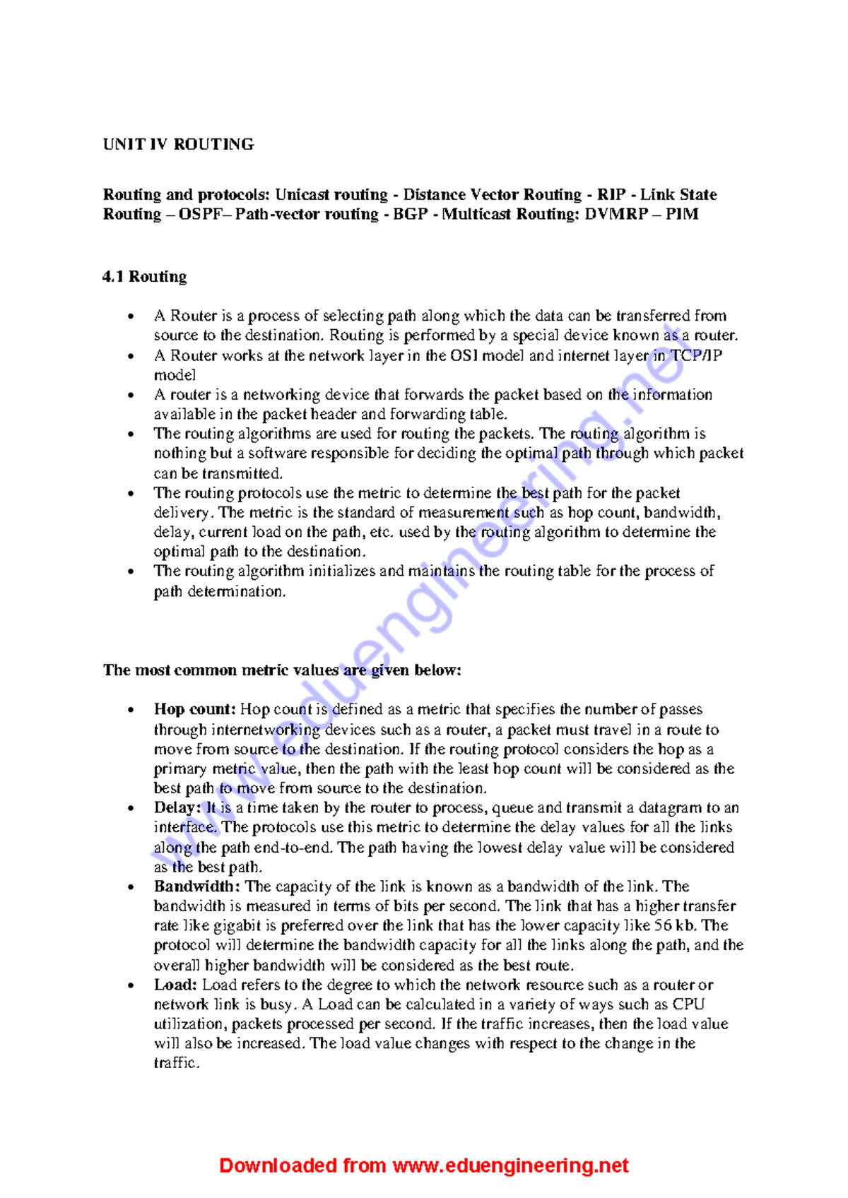 CS3591 CN UNIT 4 Notes - UNIT IV ROUTING Routing and protocols: Unicast ...