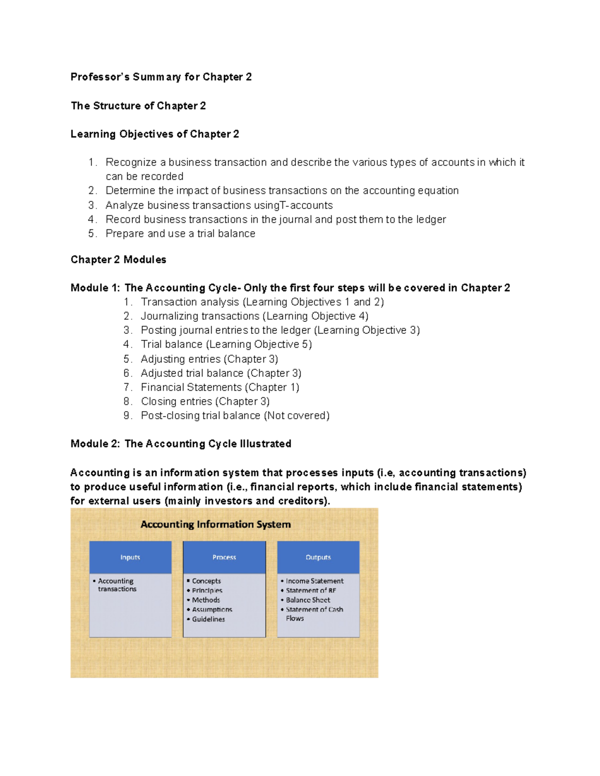 Chapter 2 Professor’s Summary - Professor’s Summary for Chapter 2 The ...