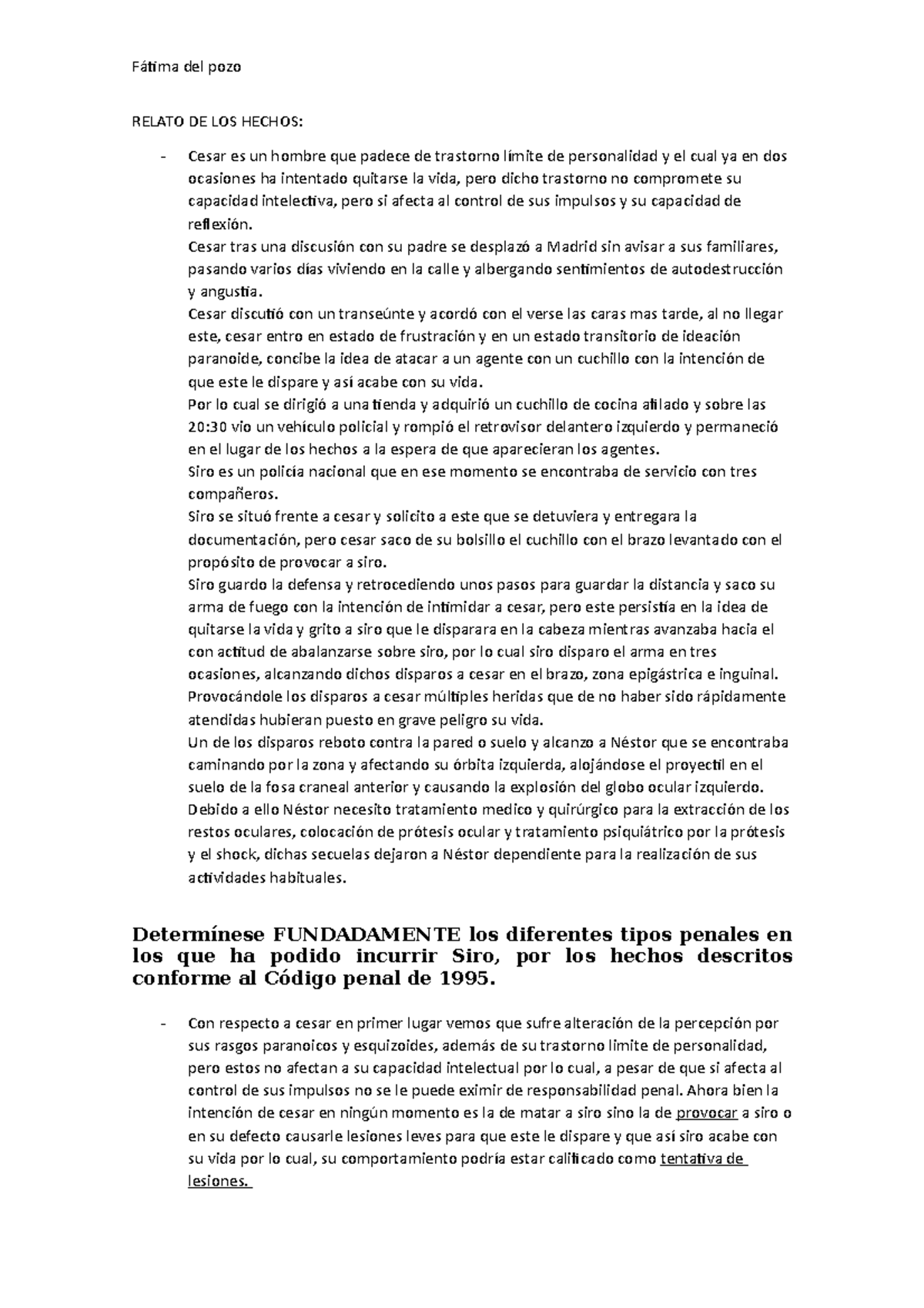 Practica 1 penal 3 - ,kjewbhiugorwu - Fátima del pozo RELATO DE LOS ...