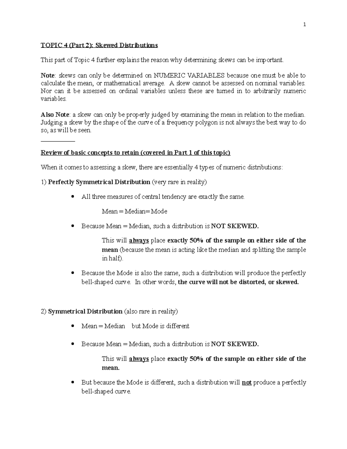 Topic 4 Part 2 - detailed lecture notes - TOPIC 4 (Part 2): Skewed ...