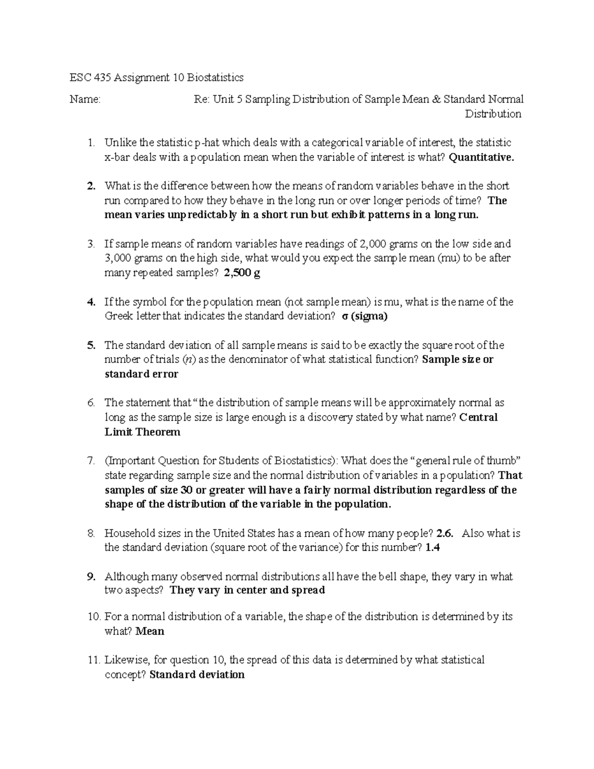 Assignment 10 - ESC 435 Assignment 10 Biostatistics Name: Re: Unit 5 ...