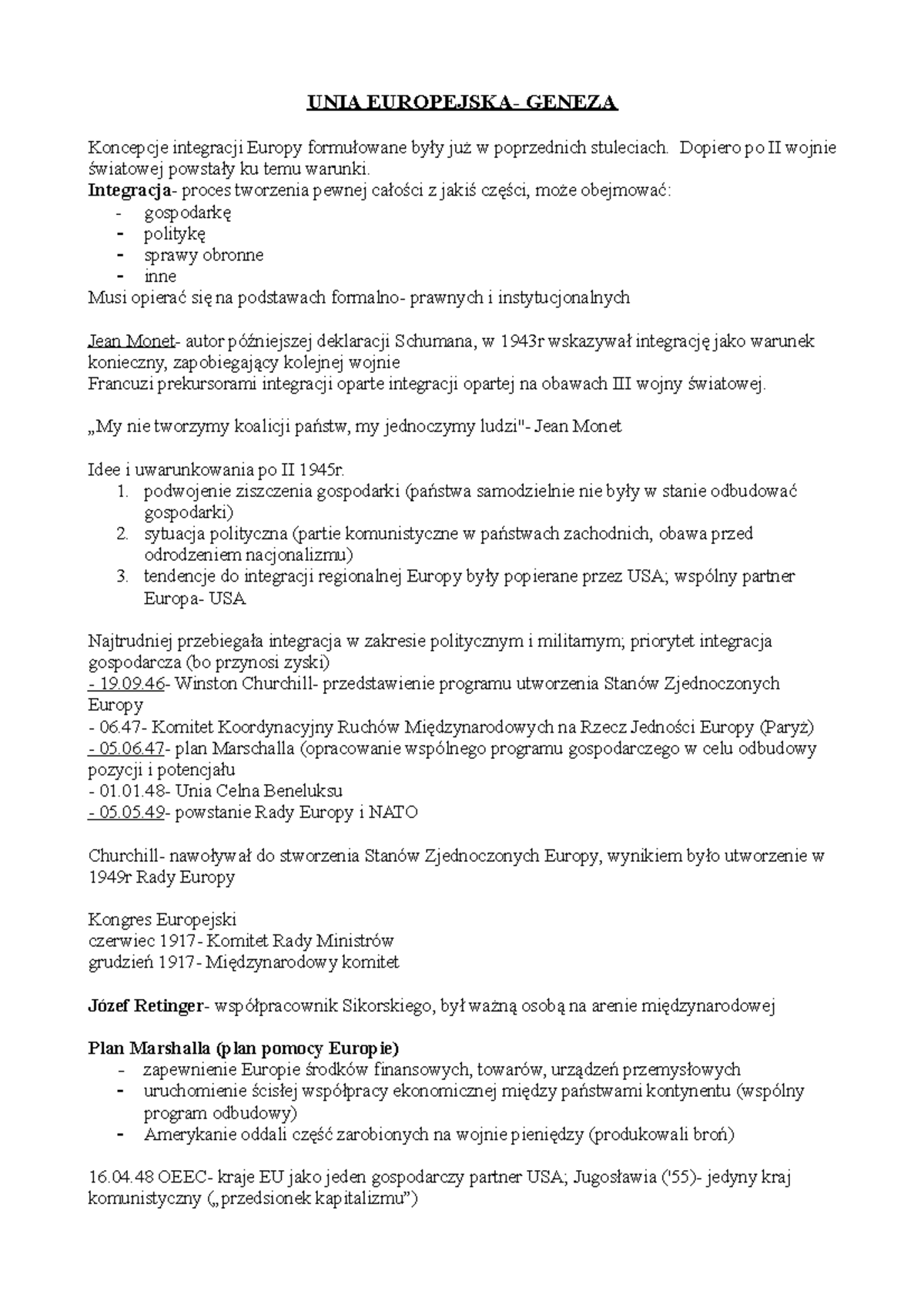 Integracja europejska, prof. Churski - UNIA EUROPEJSKA- GENEZA ...