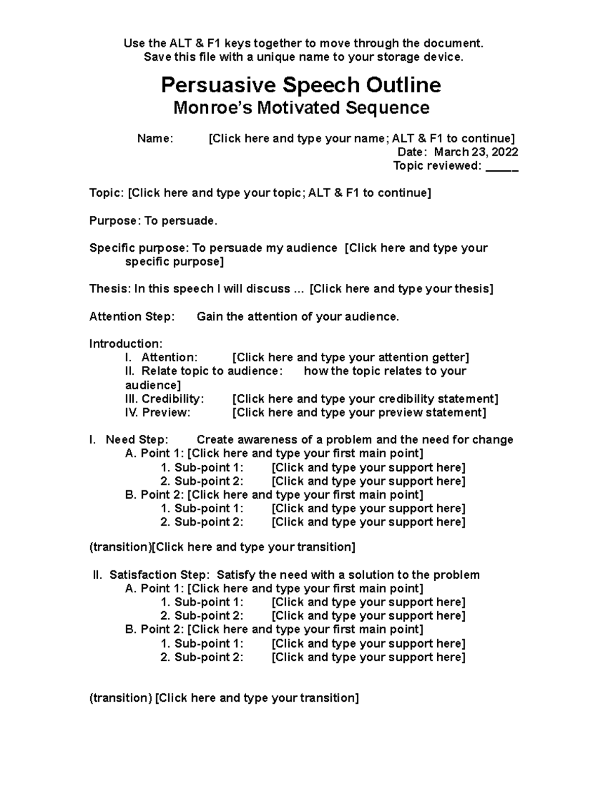 Persuasive Speech Outline to help with your third speech and to get the ...
