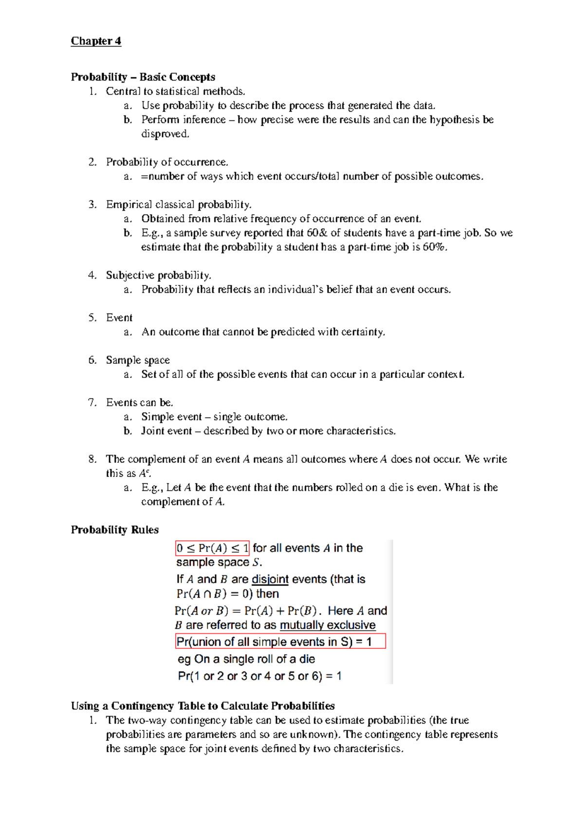 Chapter 4 busn1001 anu - Probability – Basic Concepts 1 to statistical ...