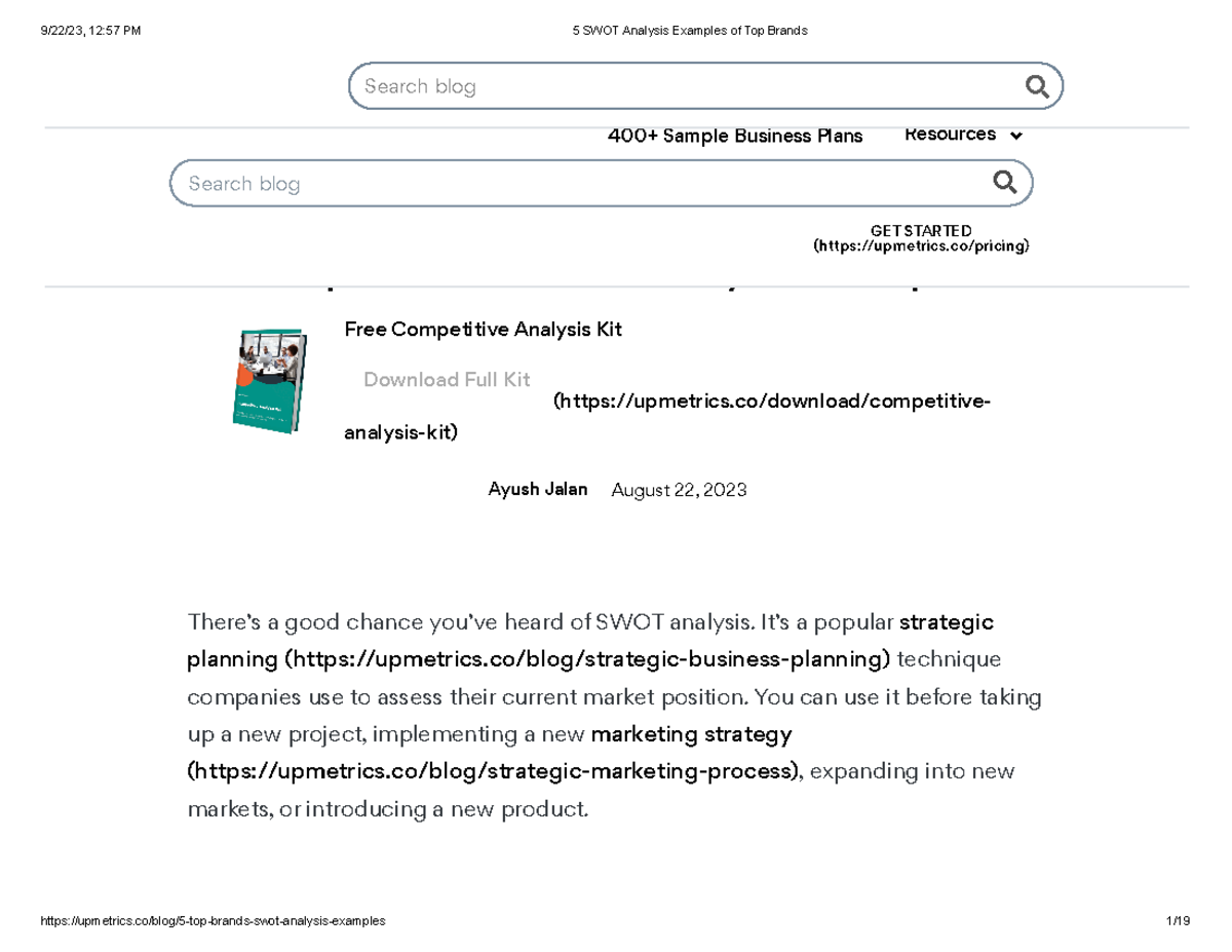 5 SWOT Analysis Examples of Top Brands - Upmetrics AI Assistant ...