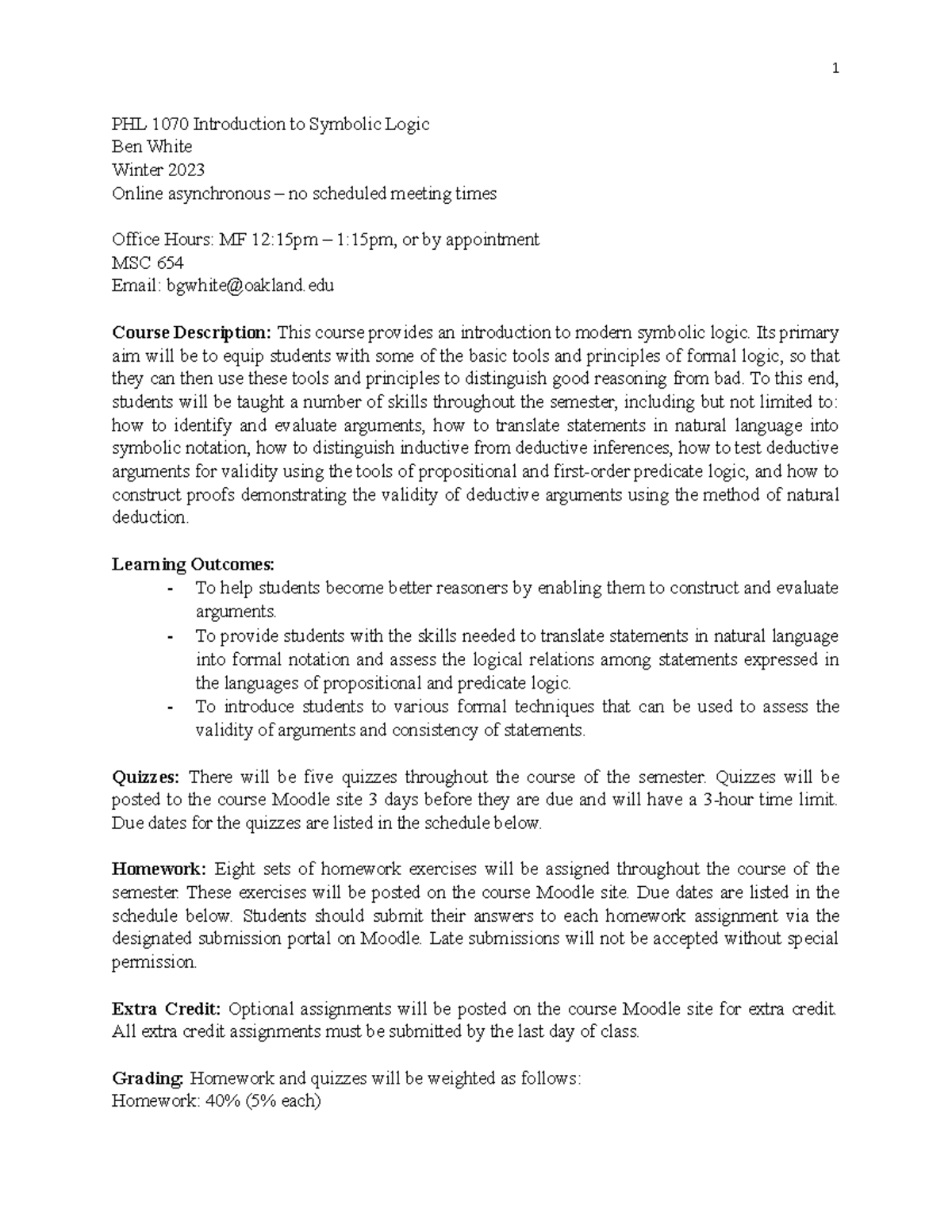 Intro Symbolic Logic Syllabus Online - PHL 1070 Introduction to ...