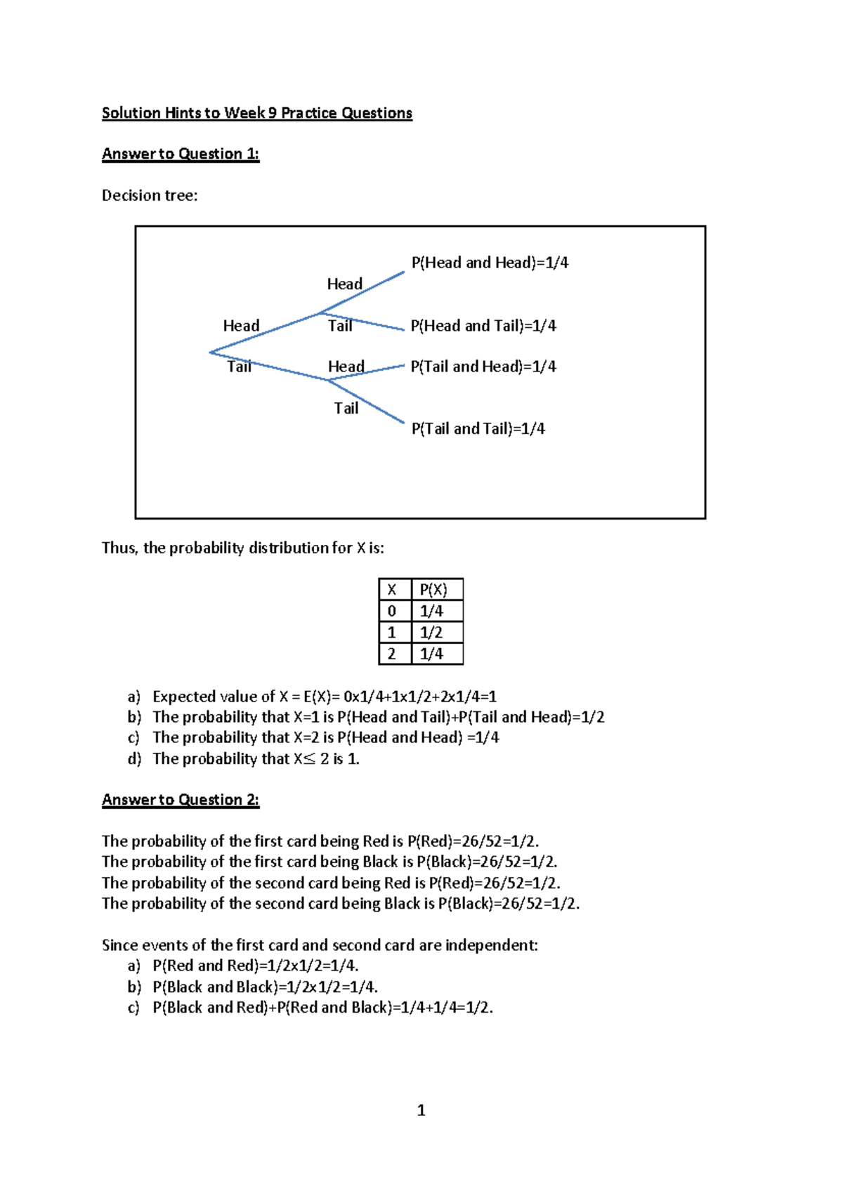 Tutorial Work 10 Solution Hints To Week 9 Practice Questions Answer To Question 1 Decision