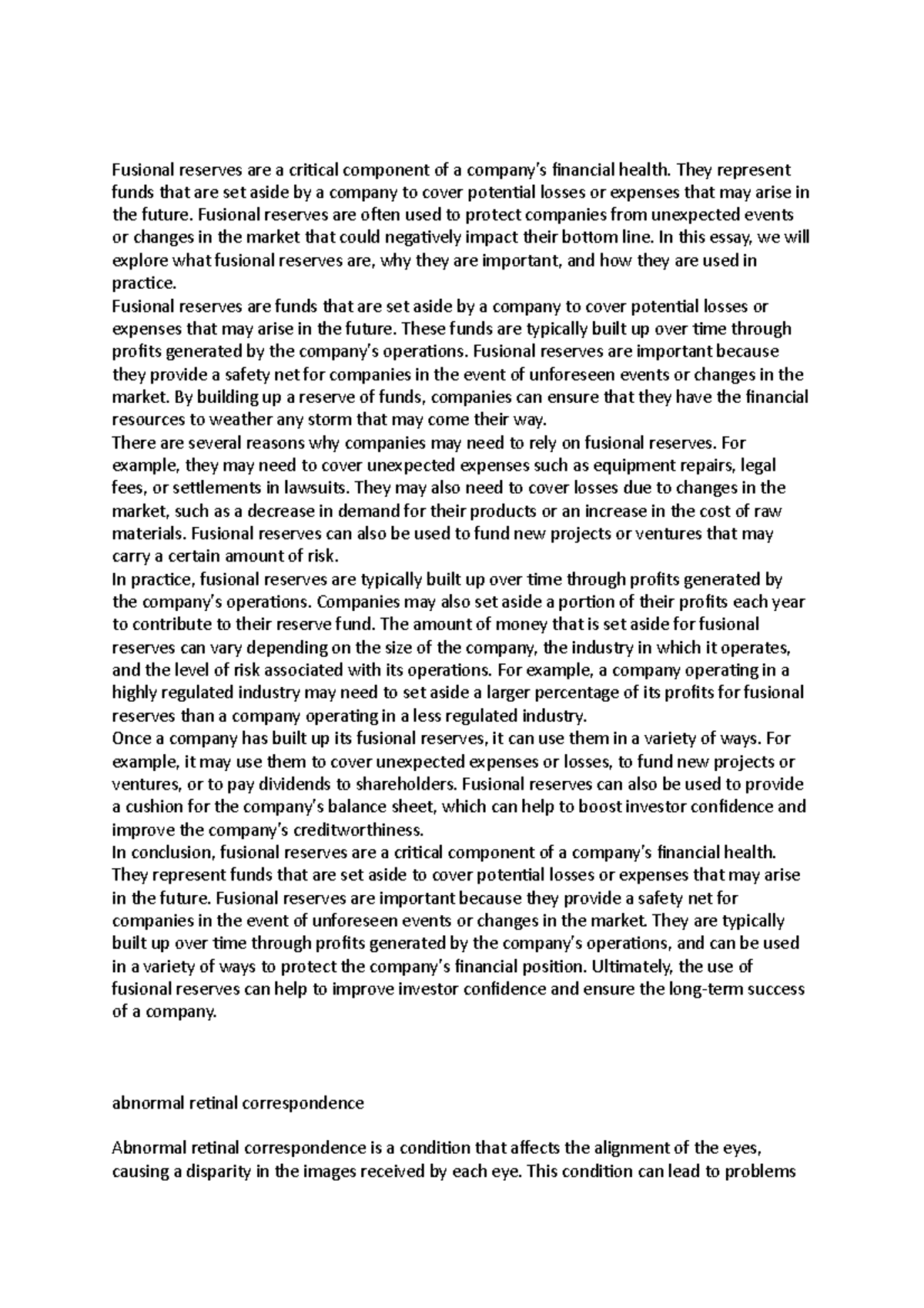 Fusional reserves - n/a - Fusional reserves are a critical component of ...