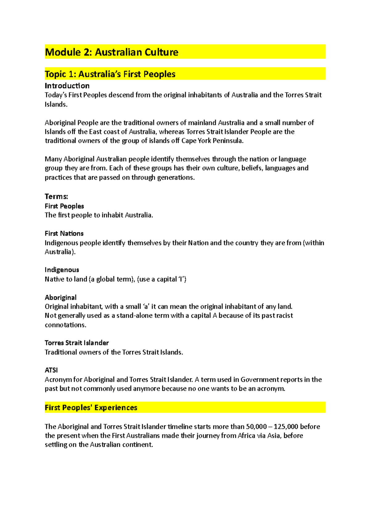Module 2- Australian Culture - Module 2: Australian Culture Topic 1 ...