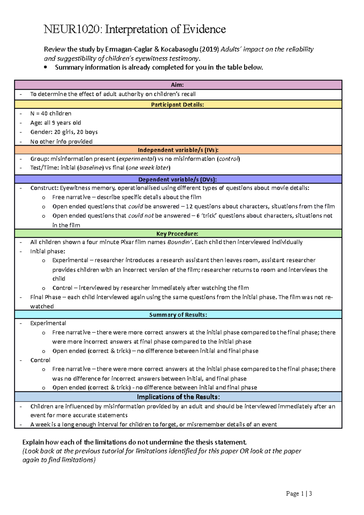 NEUR1020 Tutorial 7 Interpretation of Evidence - Worksheet - NEUR1020 ...