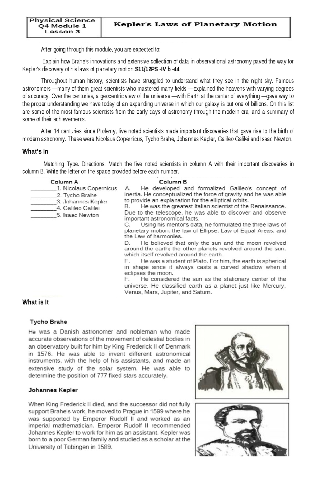 Q4 Module 1 Lesson 3 Kepler Law of Planetary Motion - After going ...