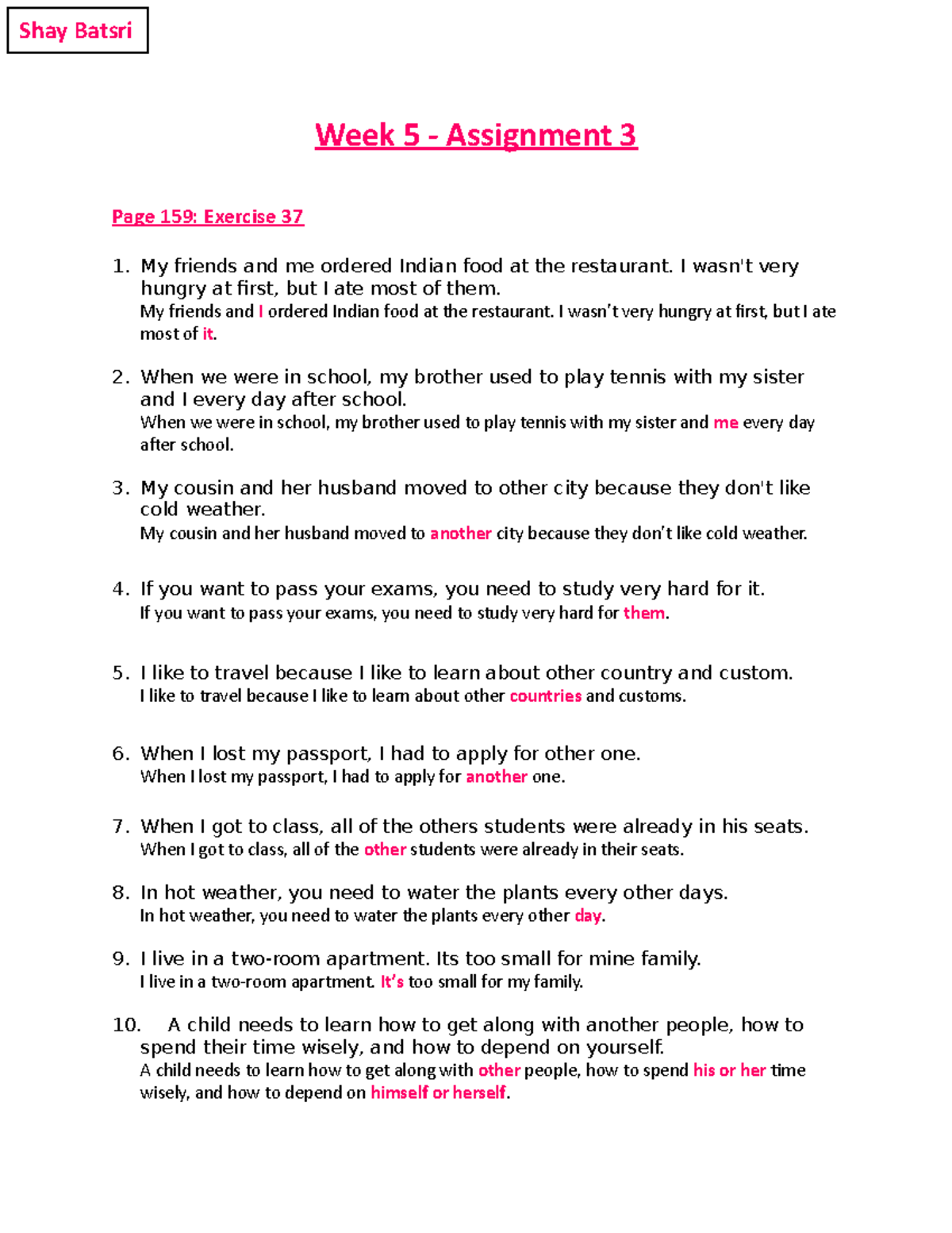 Week 5. Assignment 3 - Week 5 - Assignment 3 Page 159: Exercise 37 My ...