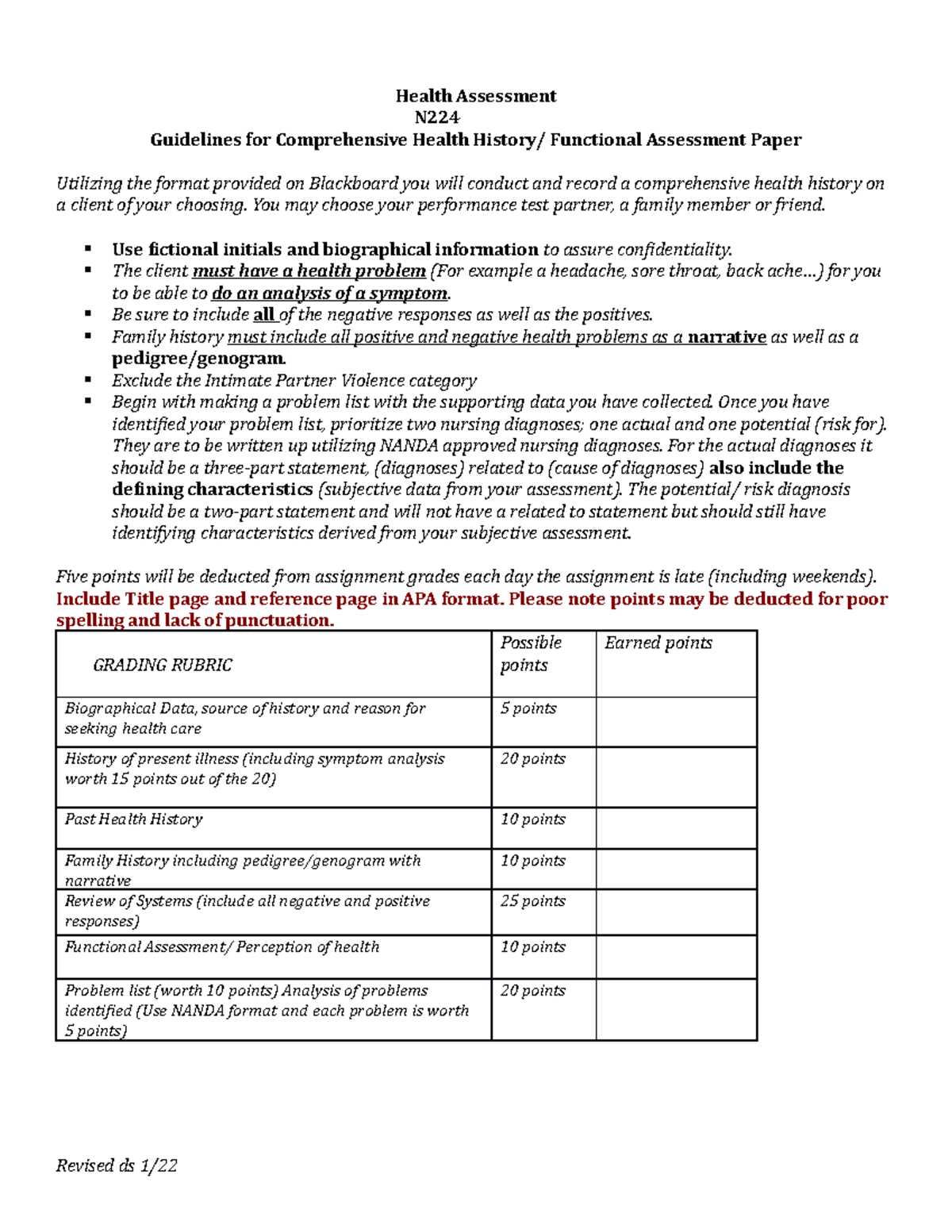 Health Assessment final draft - Health Assessment N Guidelines for ...
