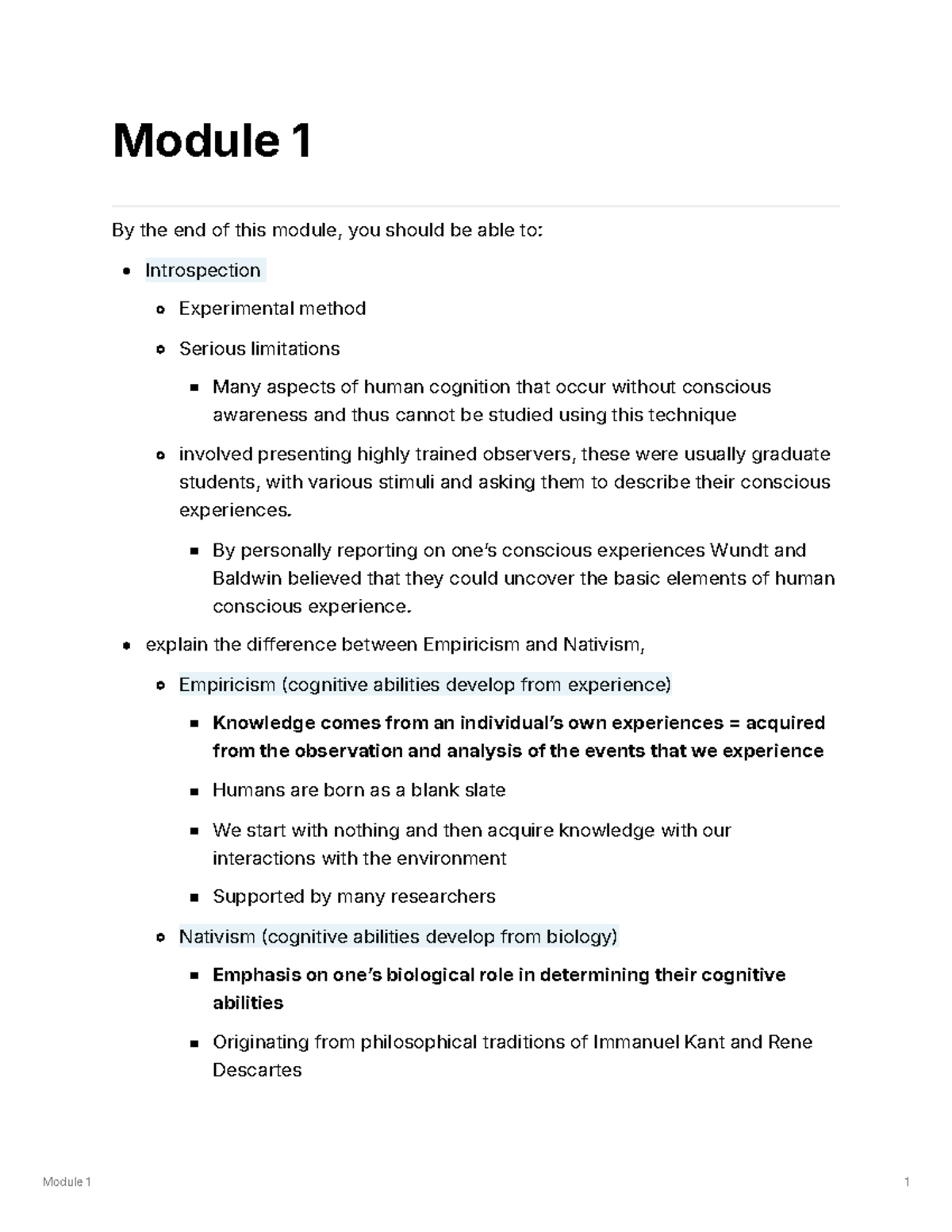 Mod 1 - Summary Cognitive Processes - Module 1 By the end of this ...