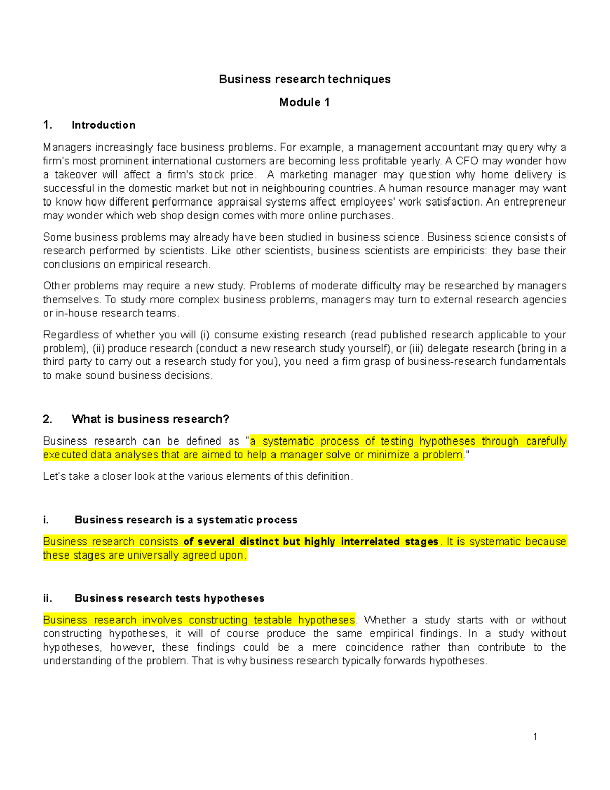 Theory Modules 1-3 - Summary of Grasple mudules 1 to 3 - Business research techniques Module 1 1 ...