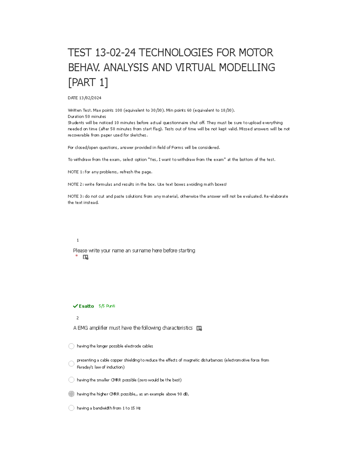 TEST 13-02-24 Technologies For Motor Behaviour - TEST 13-02-24 ...