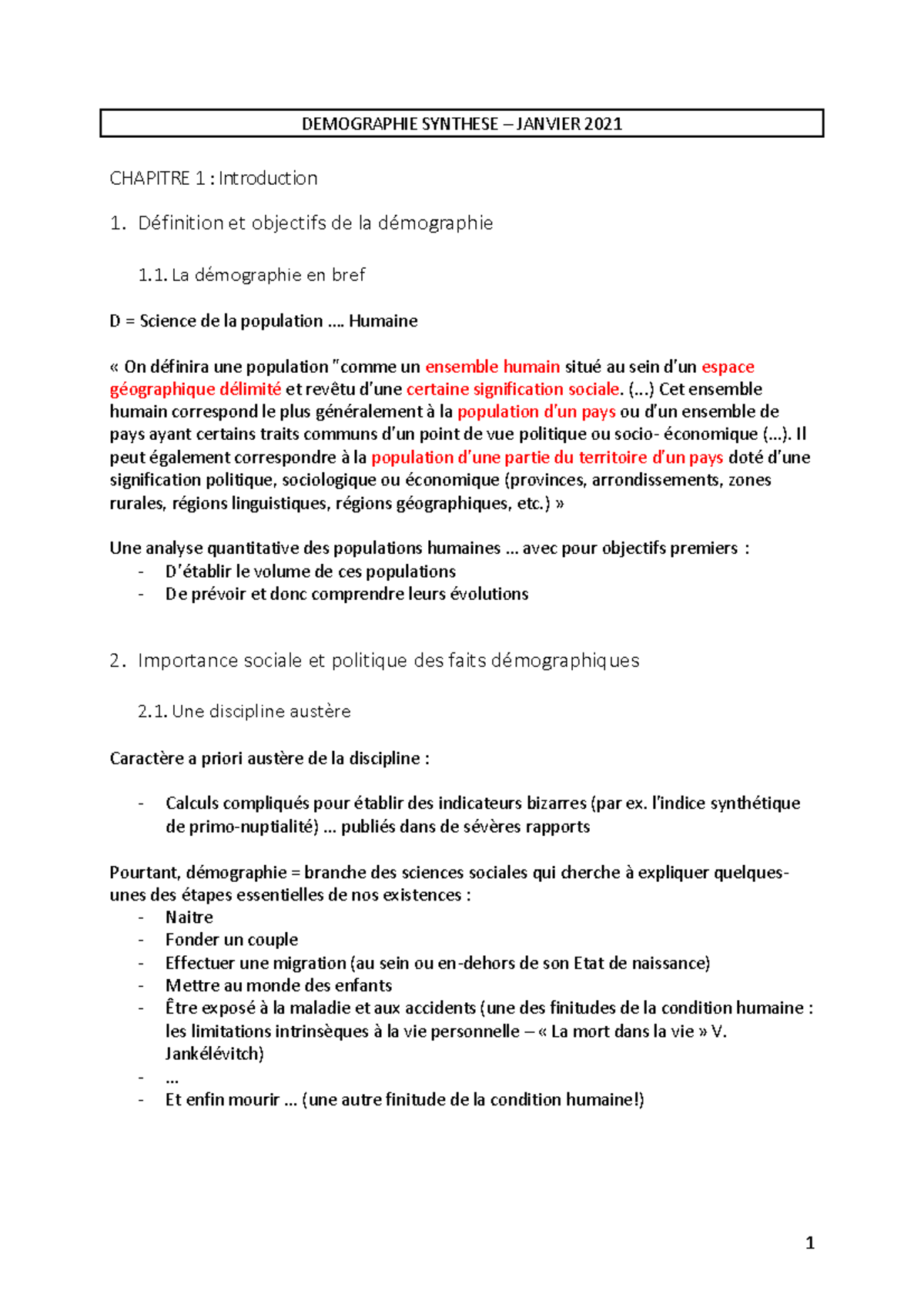 Demographie Synthese - Notes de cours + slides de cours - DEMOGRAPHIE ...