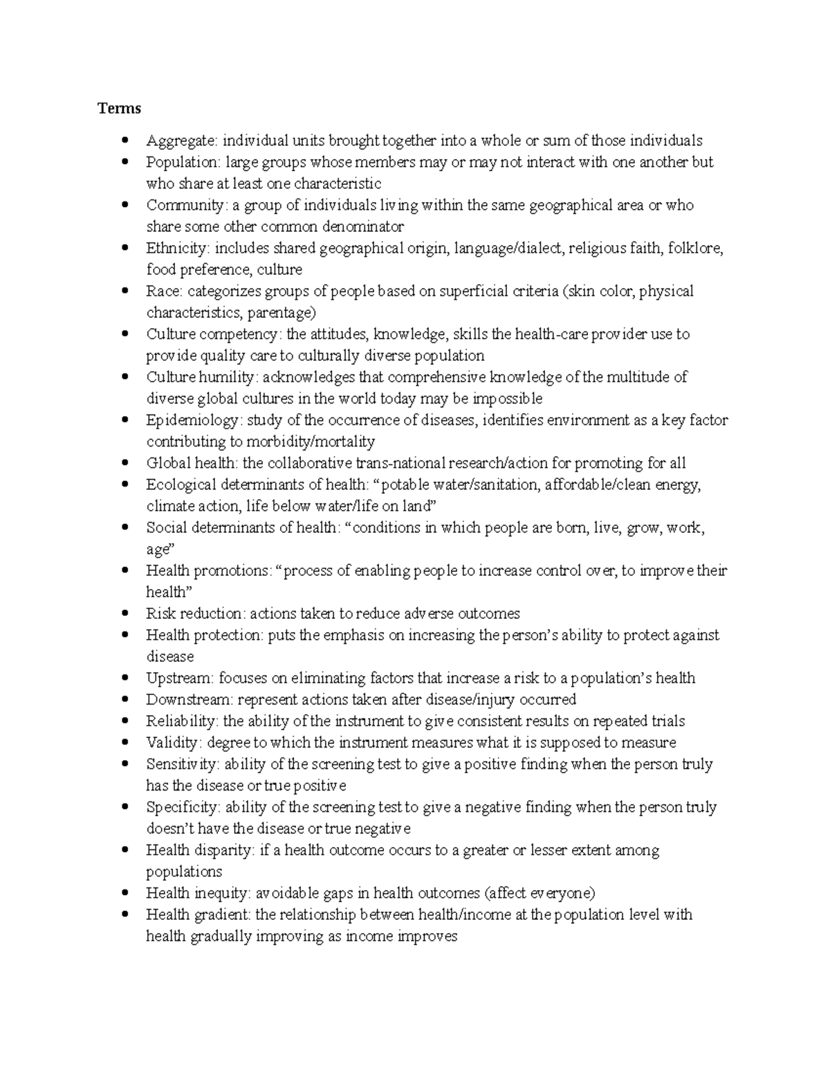 Community Health Exam 1 study guide - Terms Aggregate: individual units ...