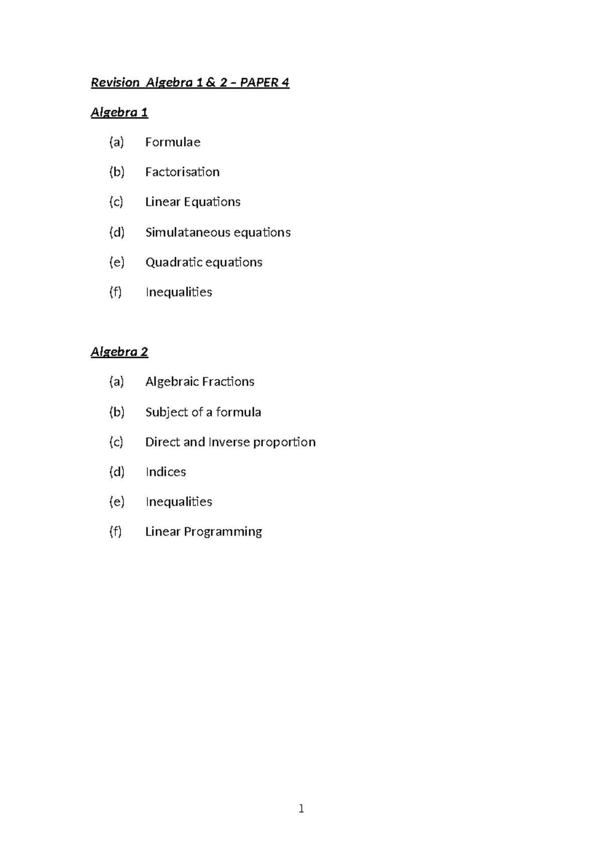Algebra 12 p4 0580 maths - MATH55 - Revision Algebra 1 & 2 – PAPER 4 ...