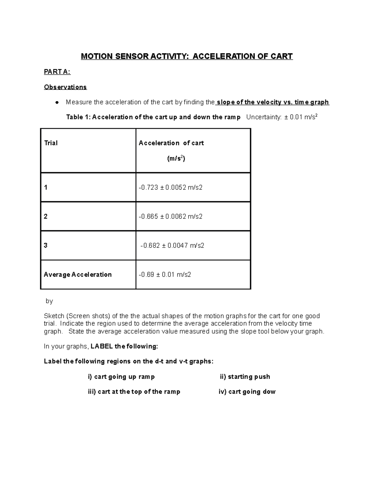 Copy of Acceleration Lab - MOTION SENSOR ACTIVITY: ACCELERATION OF CART ...