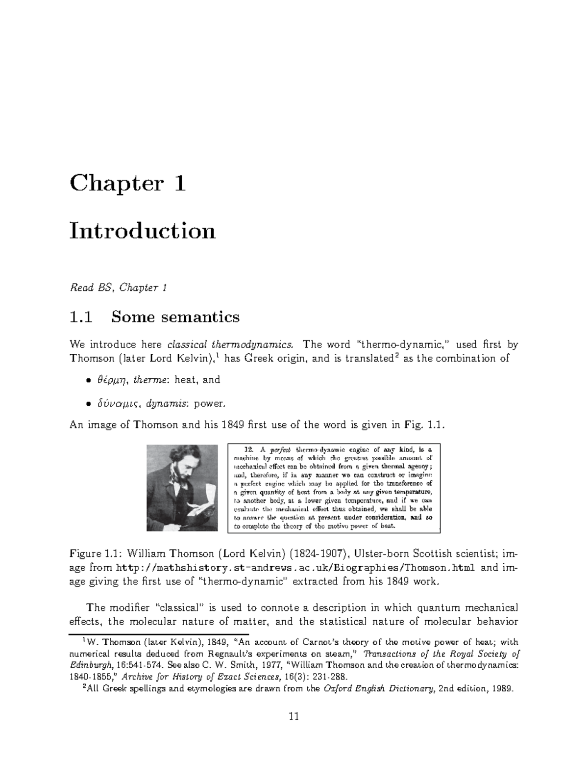 Thermodynamics Lecture 1 - Chapter 1 Introduction Read BS, Chapter 1 1 ...