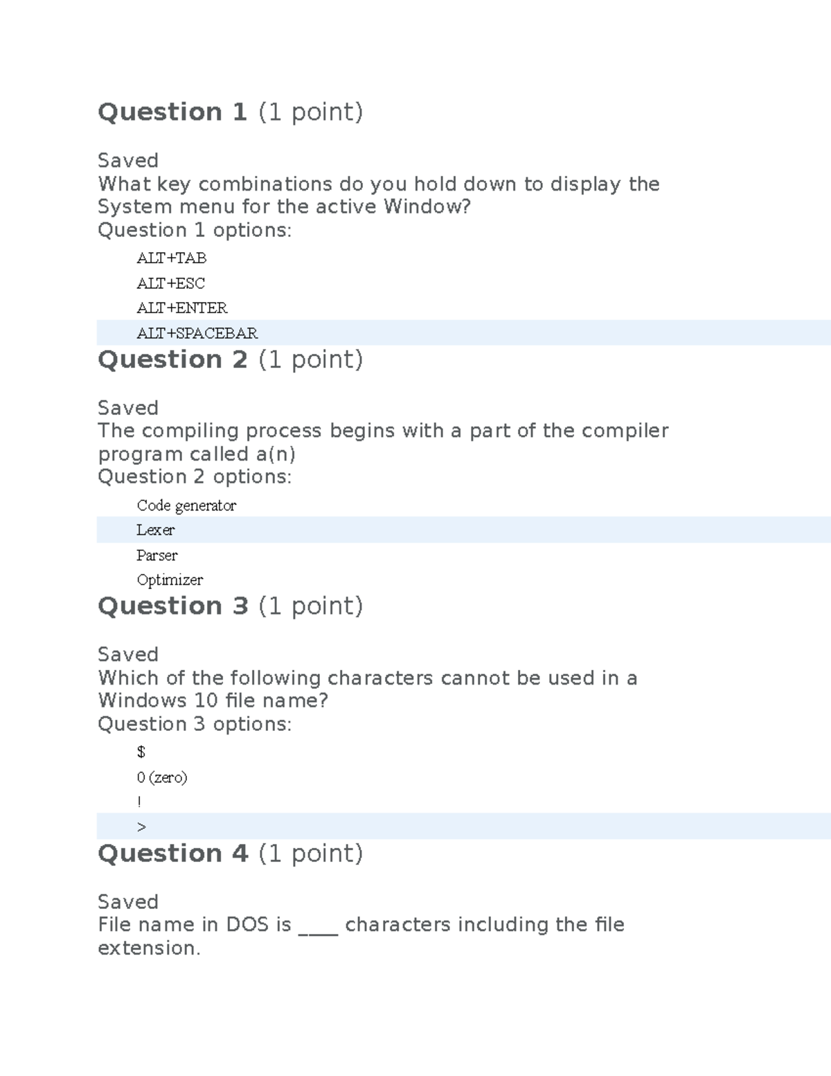 Computer essential quiz 5 - Question 1 (1 point) Saved What key ...