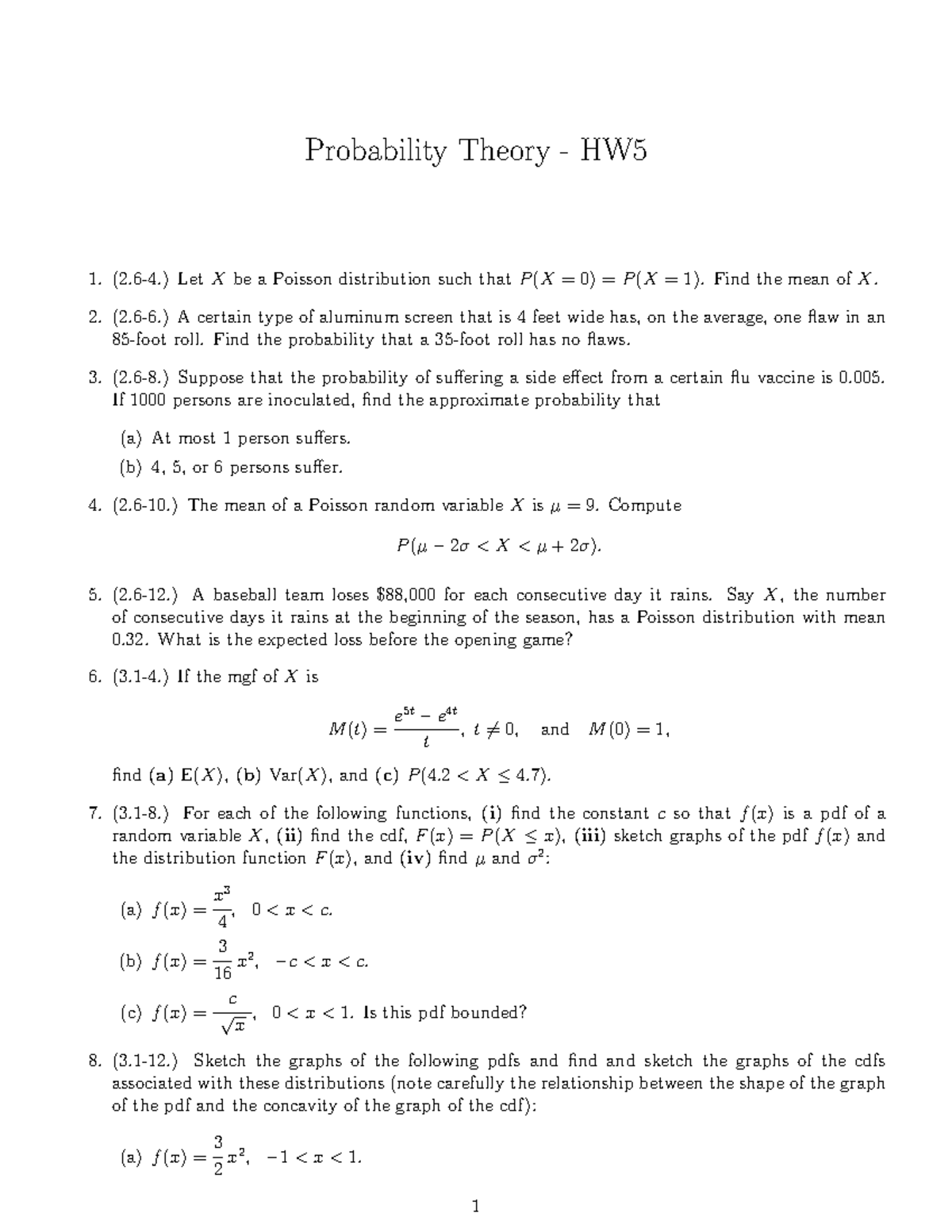 HW5 - it is a homework of probability - Probability Theory - HW (2-4 ...