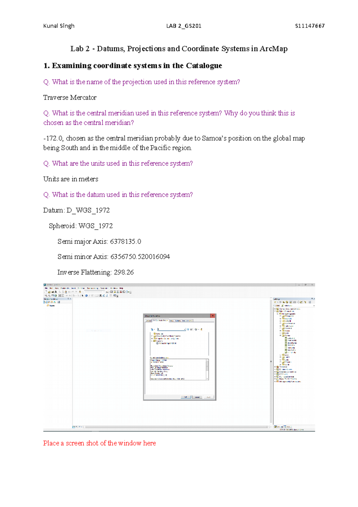 Lab 2 KS-GS201 - lab 2 - Lab 2 - Datums, Projections and Coordinate Systems in ArcMap 1 ...