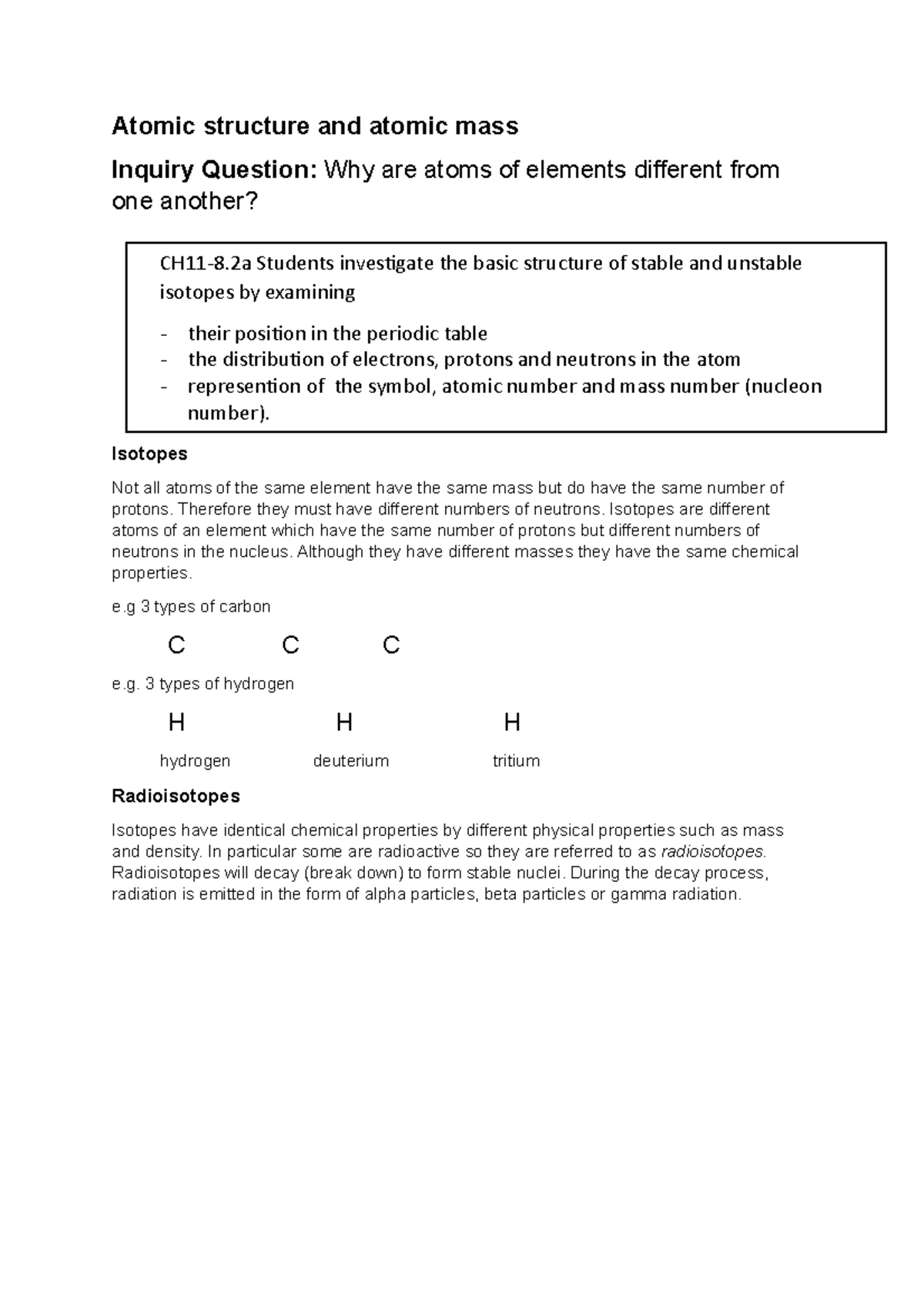 Module 1 CH11-8.2ae Radioisotopes - Atomic structure and atomic mass ...