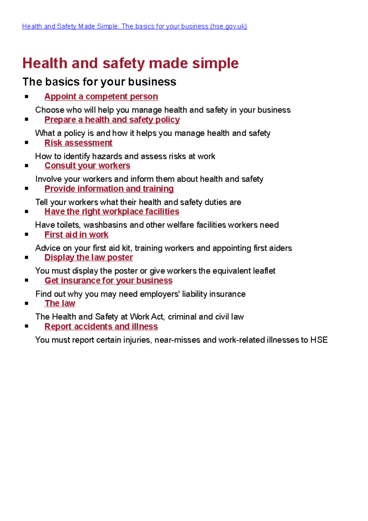 Health and Safety Made Simple - gov) Health and safety made simple The ...