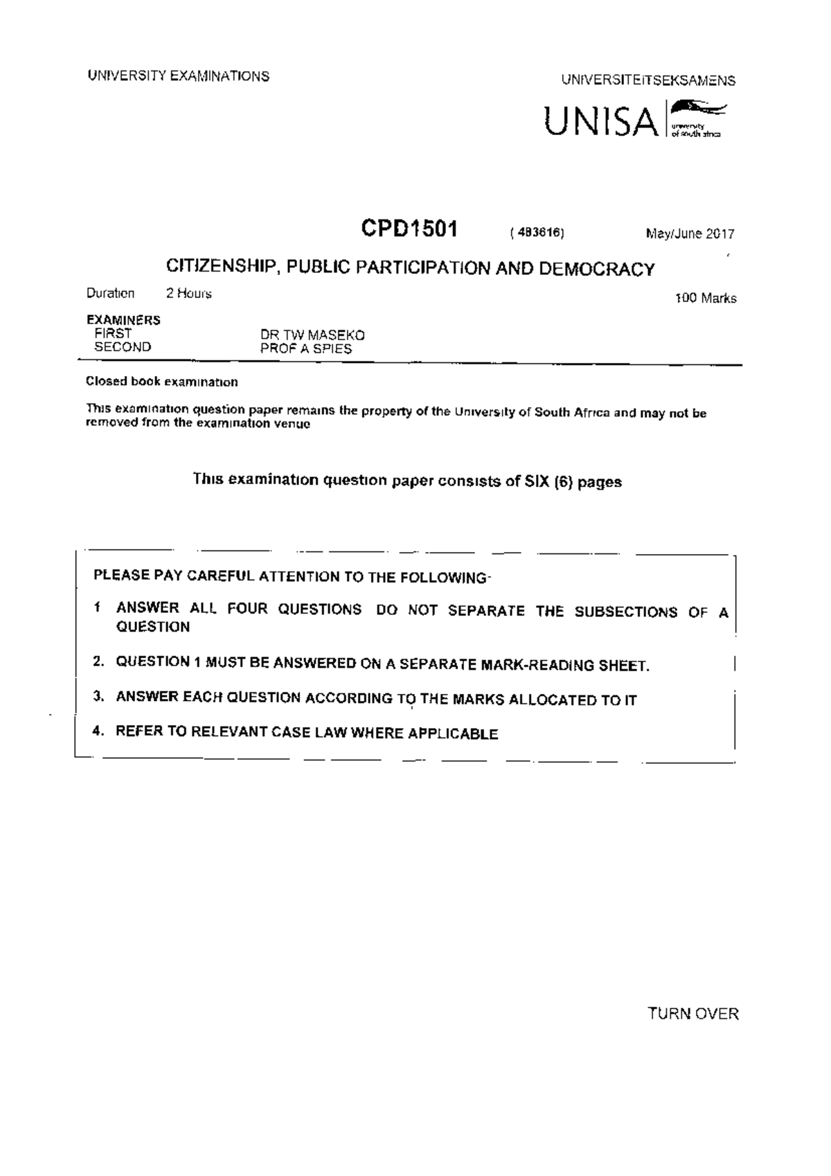CPD1501 2017 6 E 1 - 2017 June - CPD1501 - Studocu