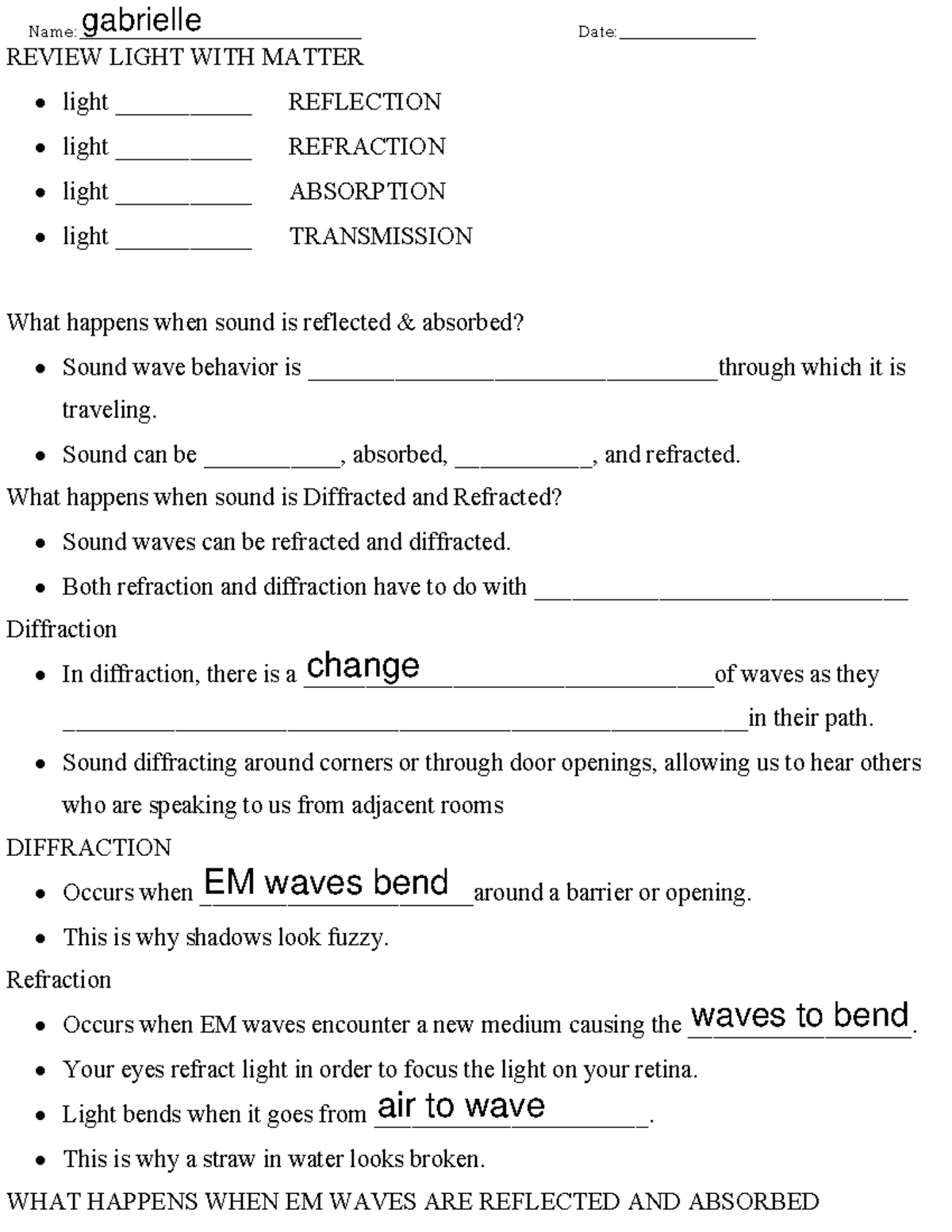 Gabrielle Nolan - Review Light WITH Matter - Name:_________________________________ - Studocu