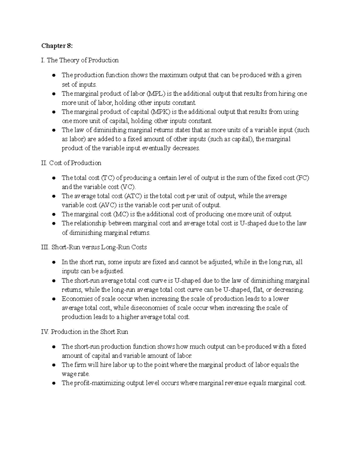 ECON 402 Chapter 8 - ECON 402 Notes for Ch 8 - Chapter 8: I. The Theory ...