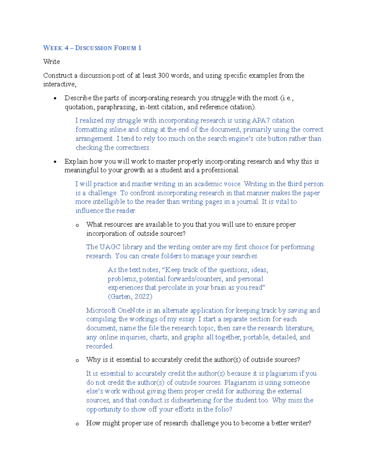 ENG122 Week 4 - Discussion Forum 1 - WEEK 4 – DISCUSSION FORUM 1 Write ...