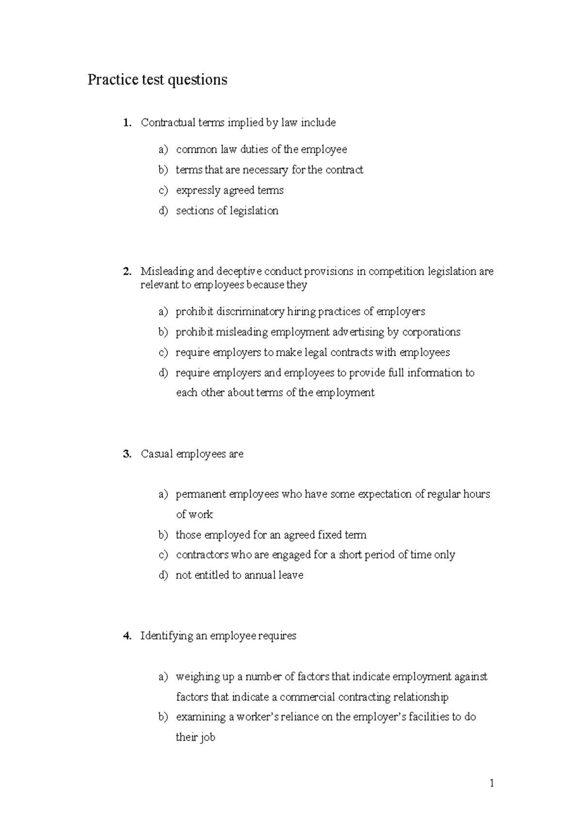 Test 1 2010, questions and answers - Practice test questions ...